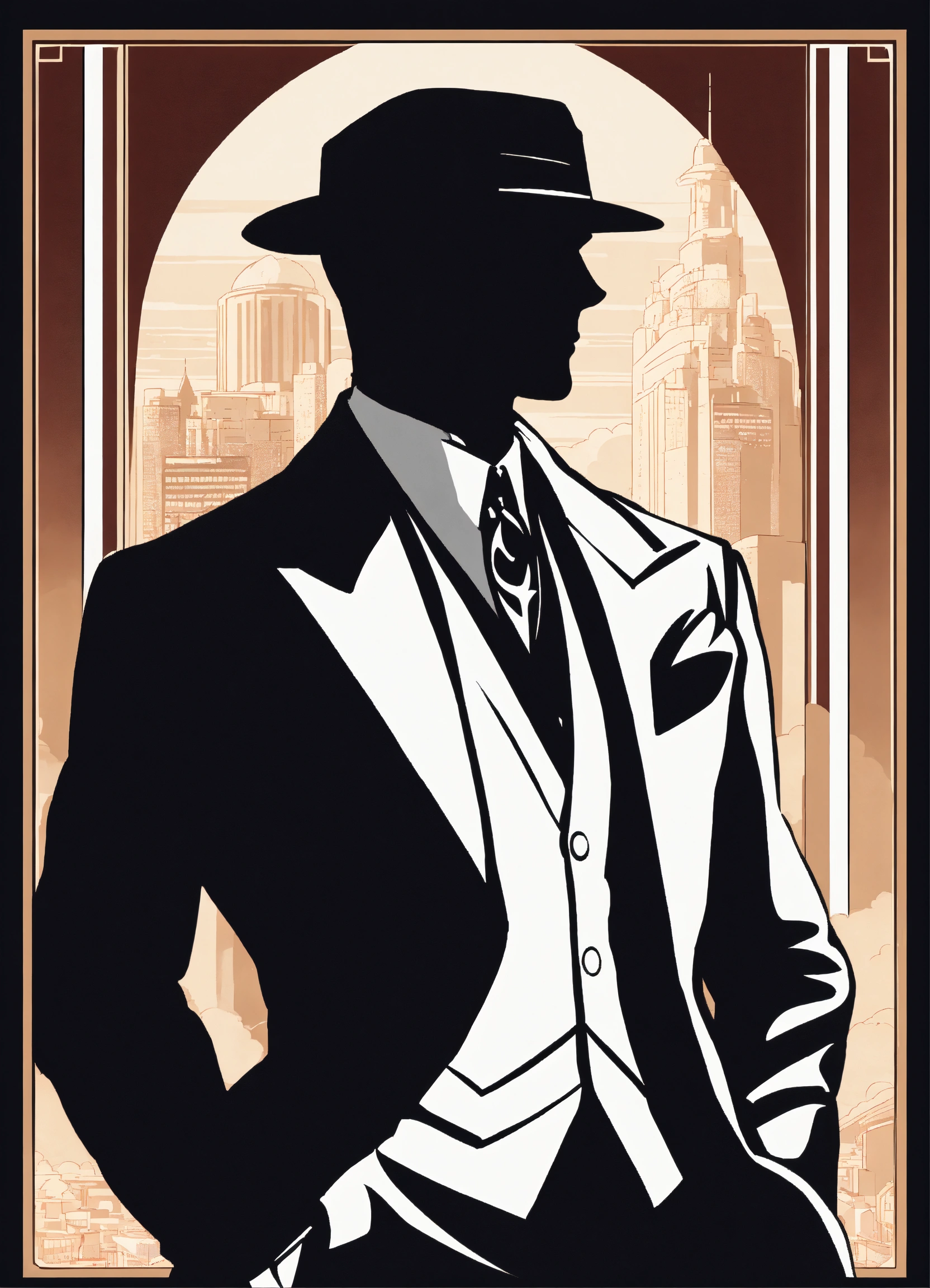 Lexica - A man 1920s fashion style silhouette, comic style, future art