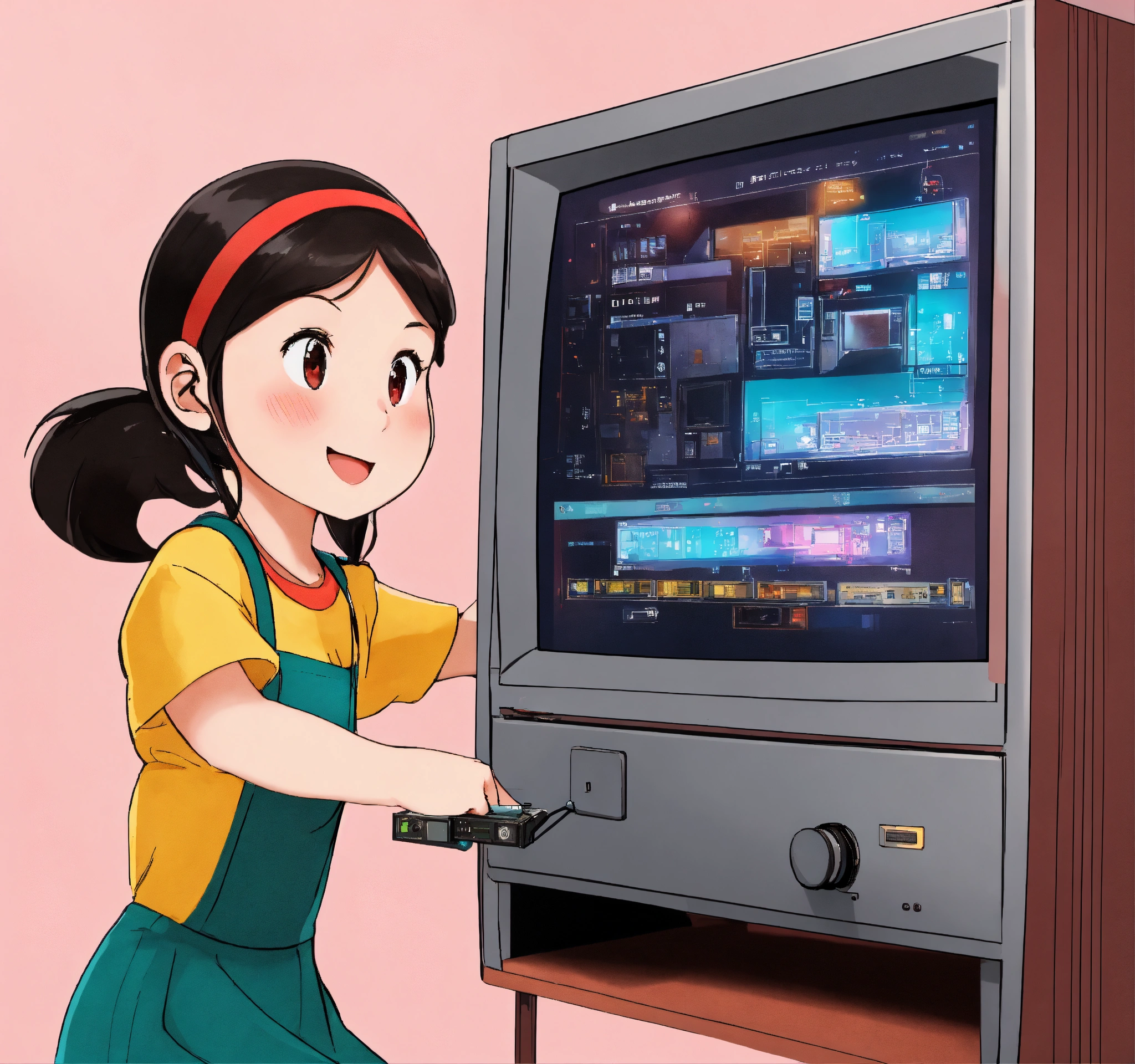 Lexica - Electronics engineer girl switch on a tv by her finger front ...