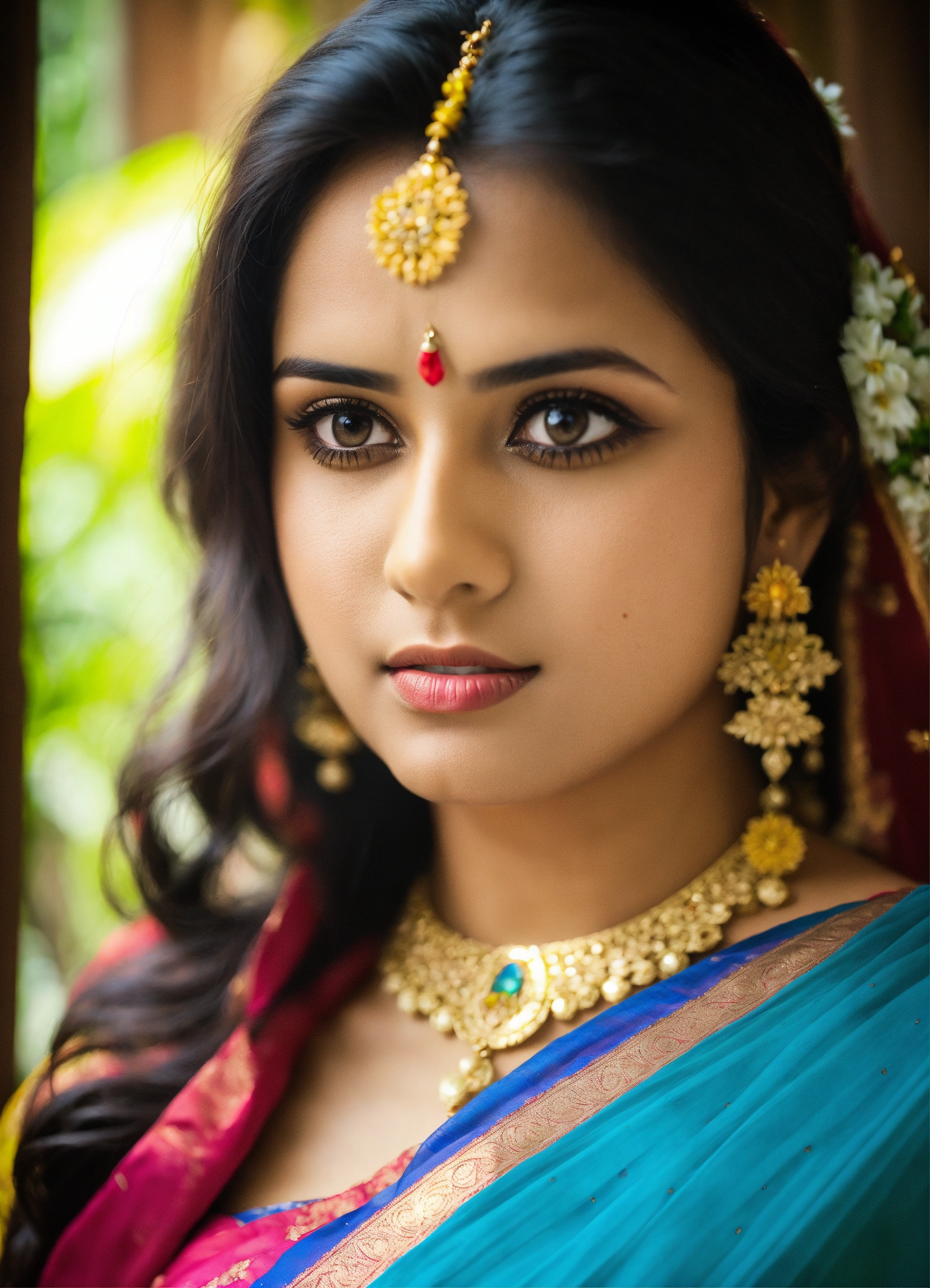 Lexica - Young women full Saree romantic looks focused gazes