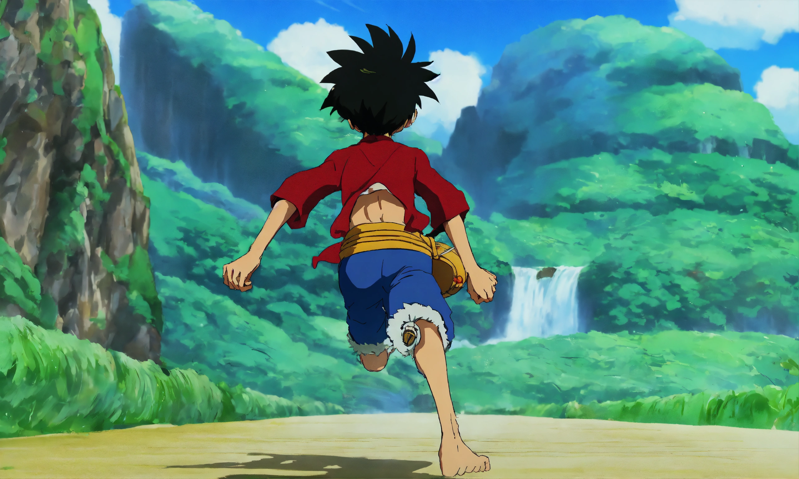 Lexica - Monkey D. Luffy running towards a large waterfall in the ...