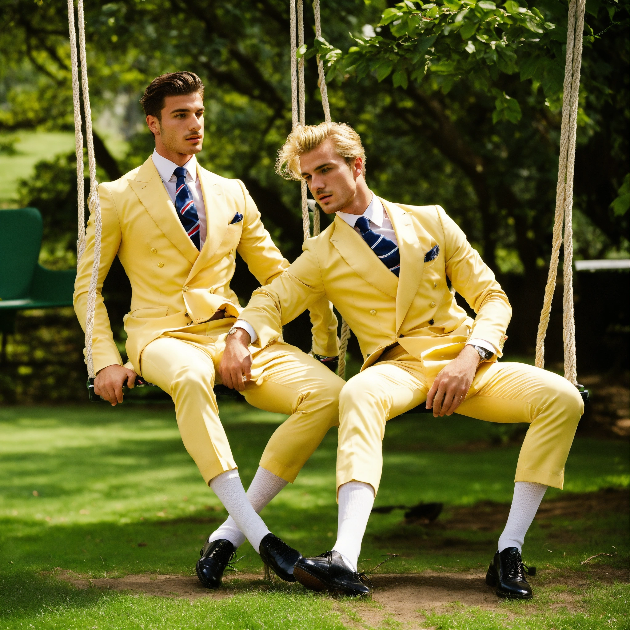 Lexica - Two young Italian sportsmen in pale yellow suit, large lapels ...