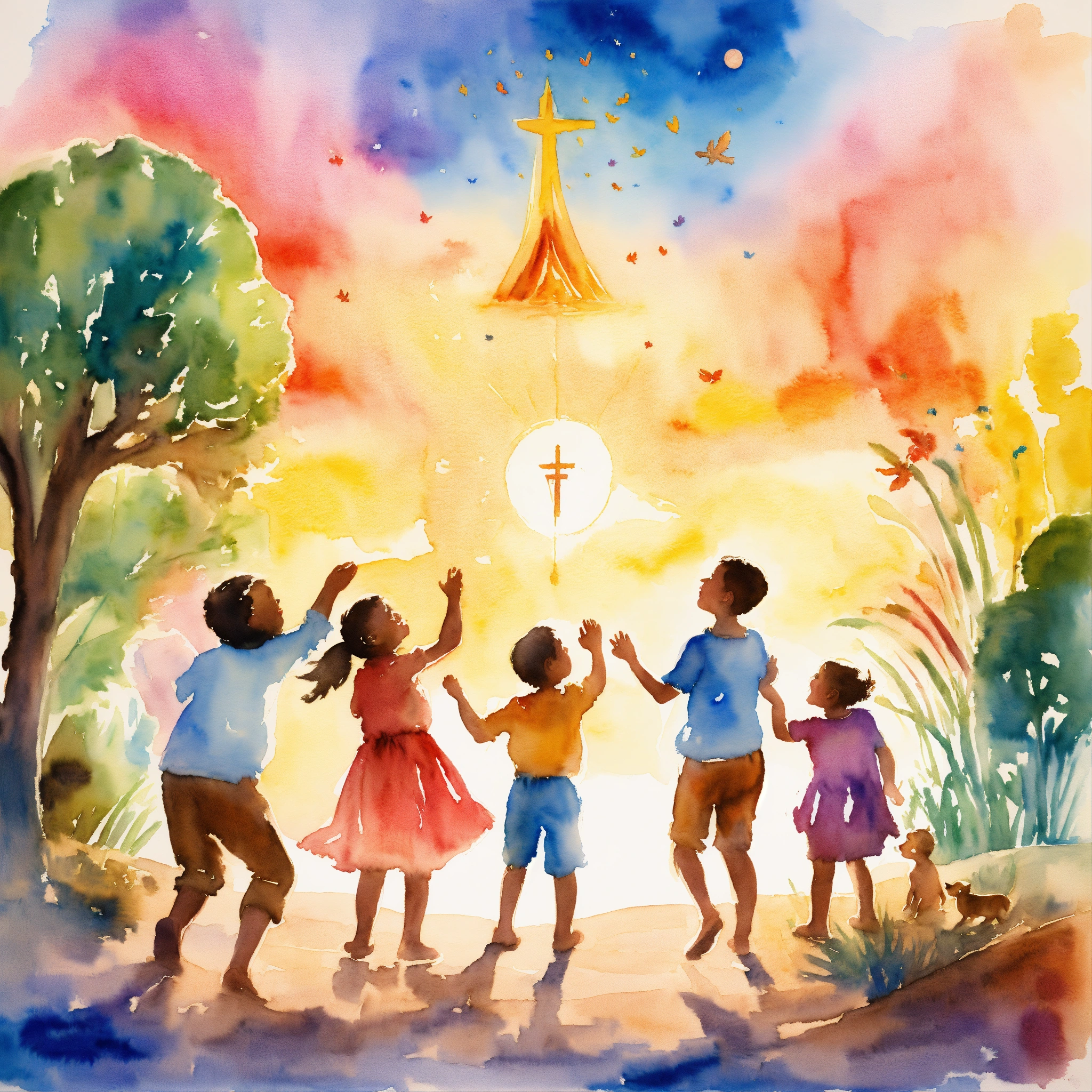 Lexica - Watercolor art illustration of a joyful scene depicting the ...