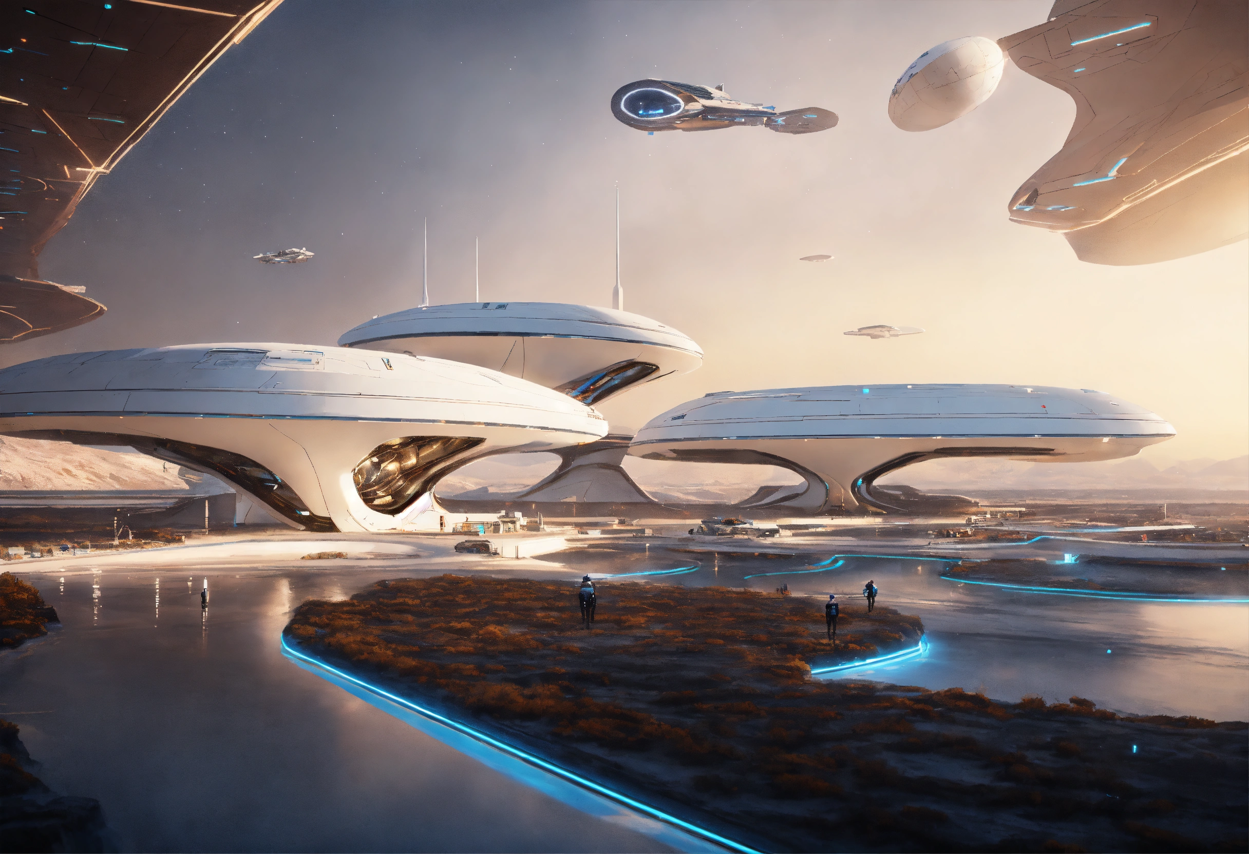 Lexica - Incredible white spaceport orbiting in space, zaha hadid ...