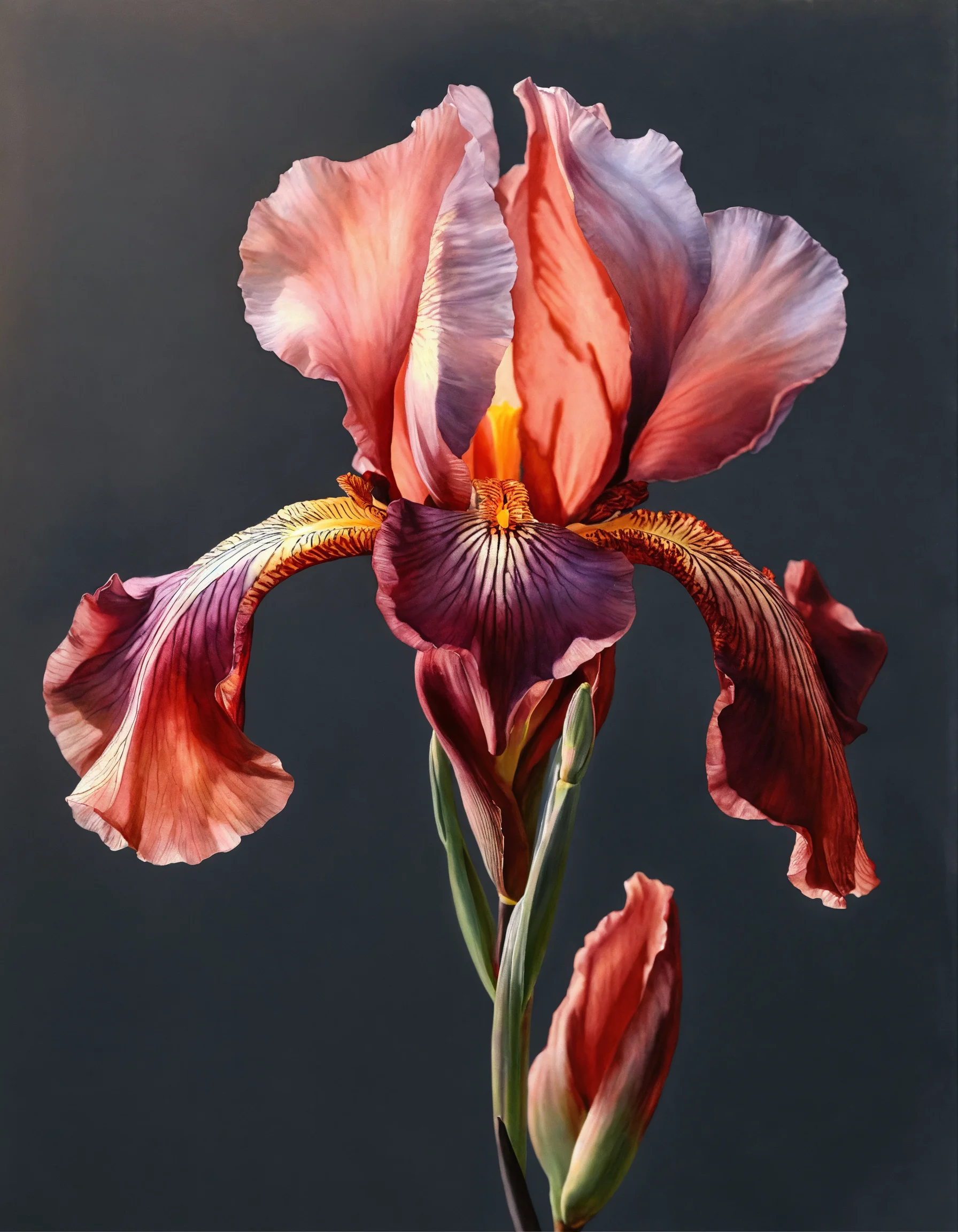 Lexica - Beautiful realistic light pastel crimson one iris on a dark ...
