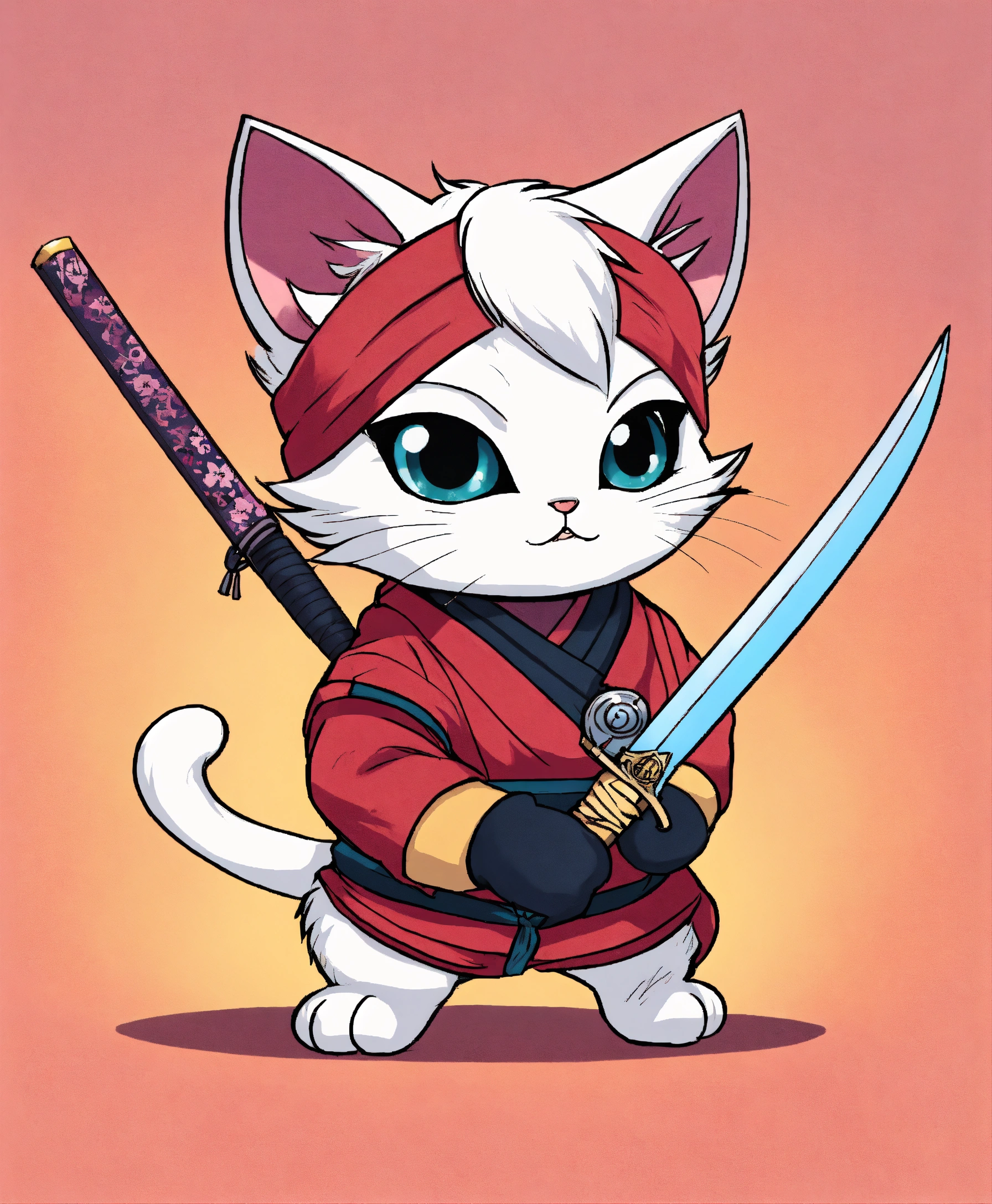 Lexica - Cute anime kitten scarred eye holding a ninja blade, high ...