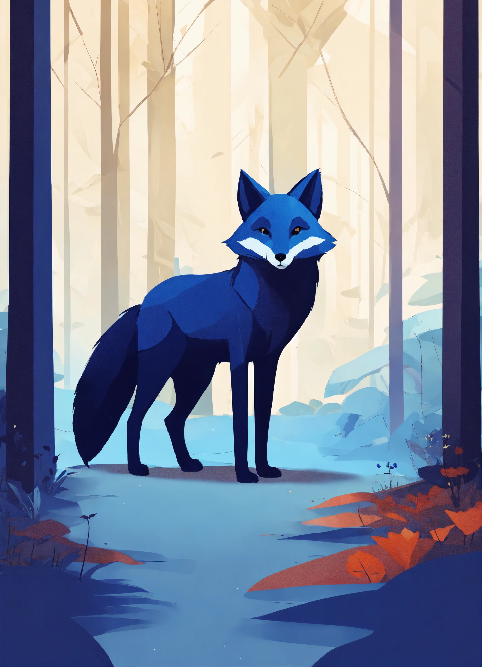 Lexica - Dark blue fox, inside B, pixar style, minimalistic, blue ...