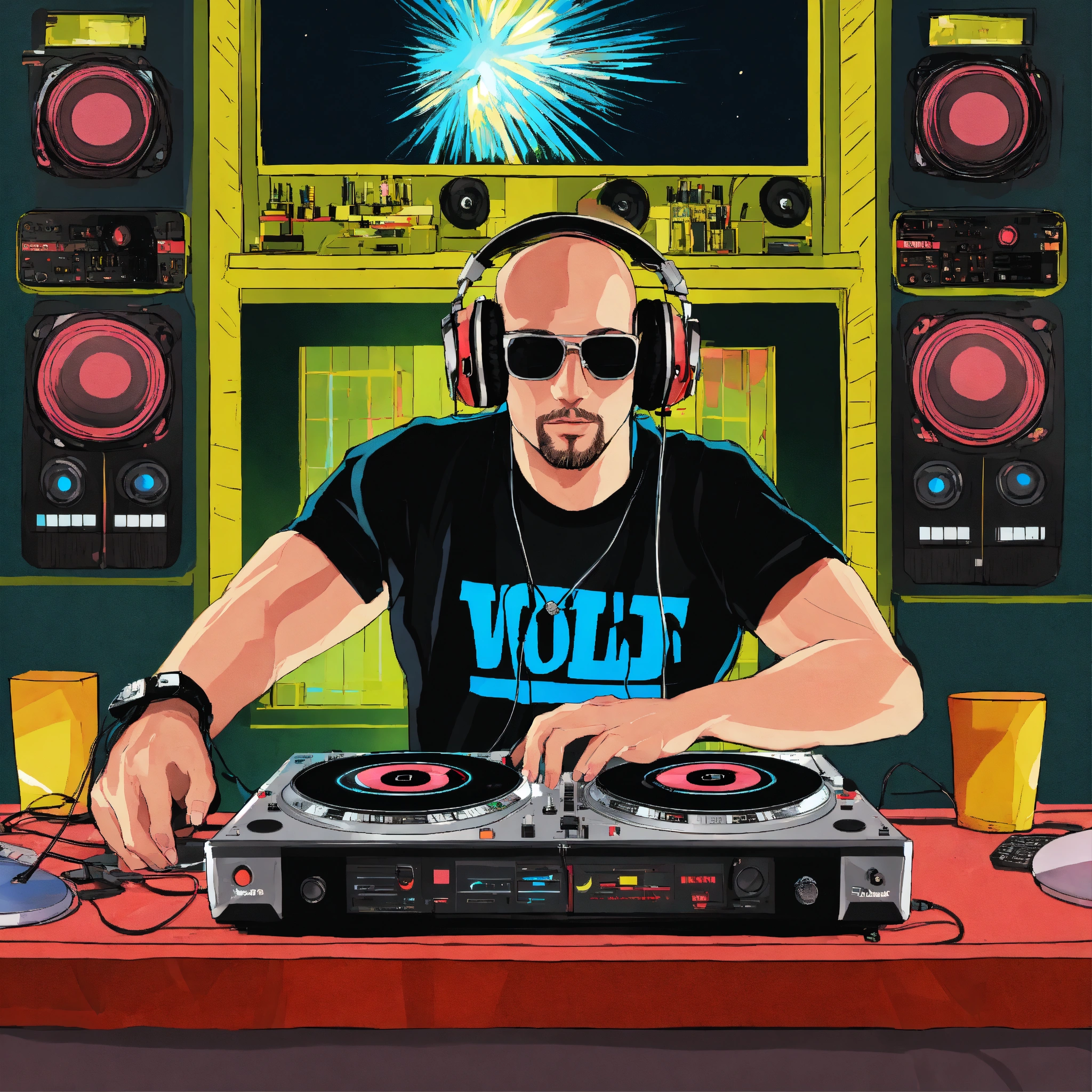 Lexica - DJ wolf with headphones and turn tables