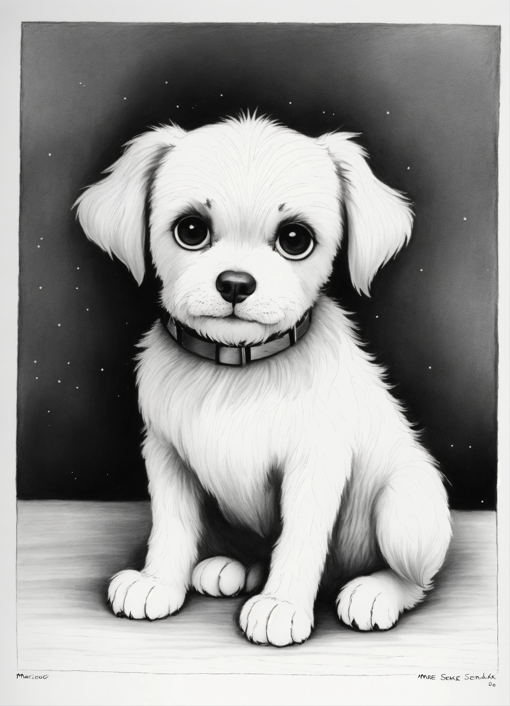 Lexica - Cute baby dog black and white drawing by artist Maurice Sendak ...