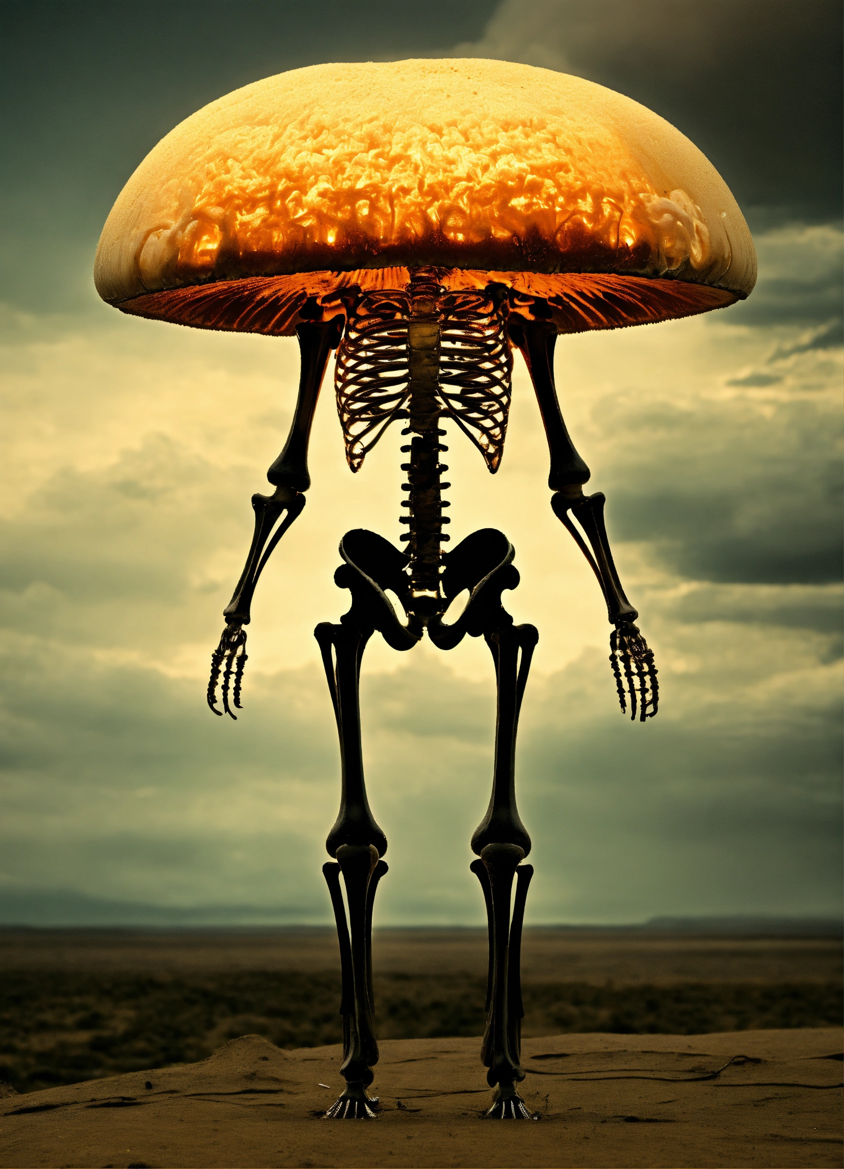 Lexica - Standing human skeleton, full growth, nuclear mushroom