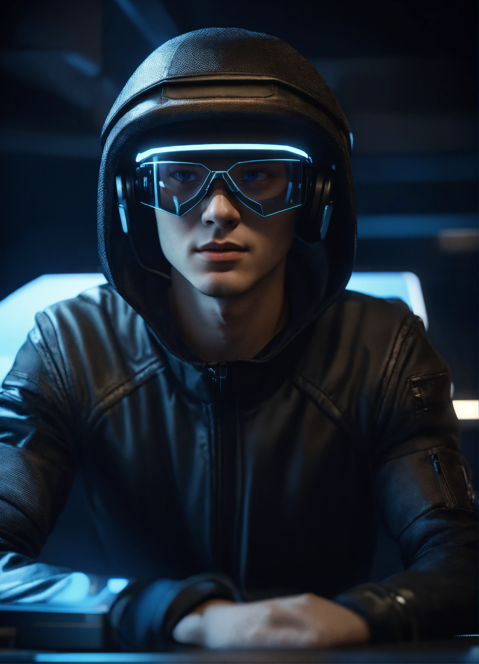 Lexica - Nerdy 20 year old male hacker wearing hi-tech visor glasses ...
