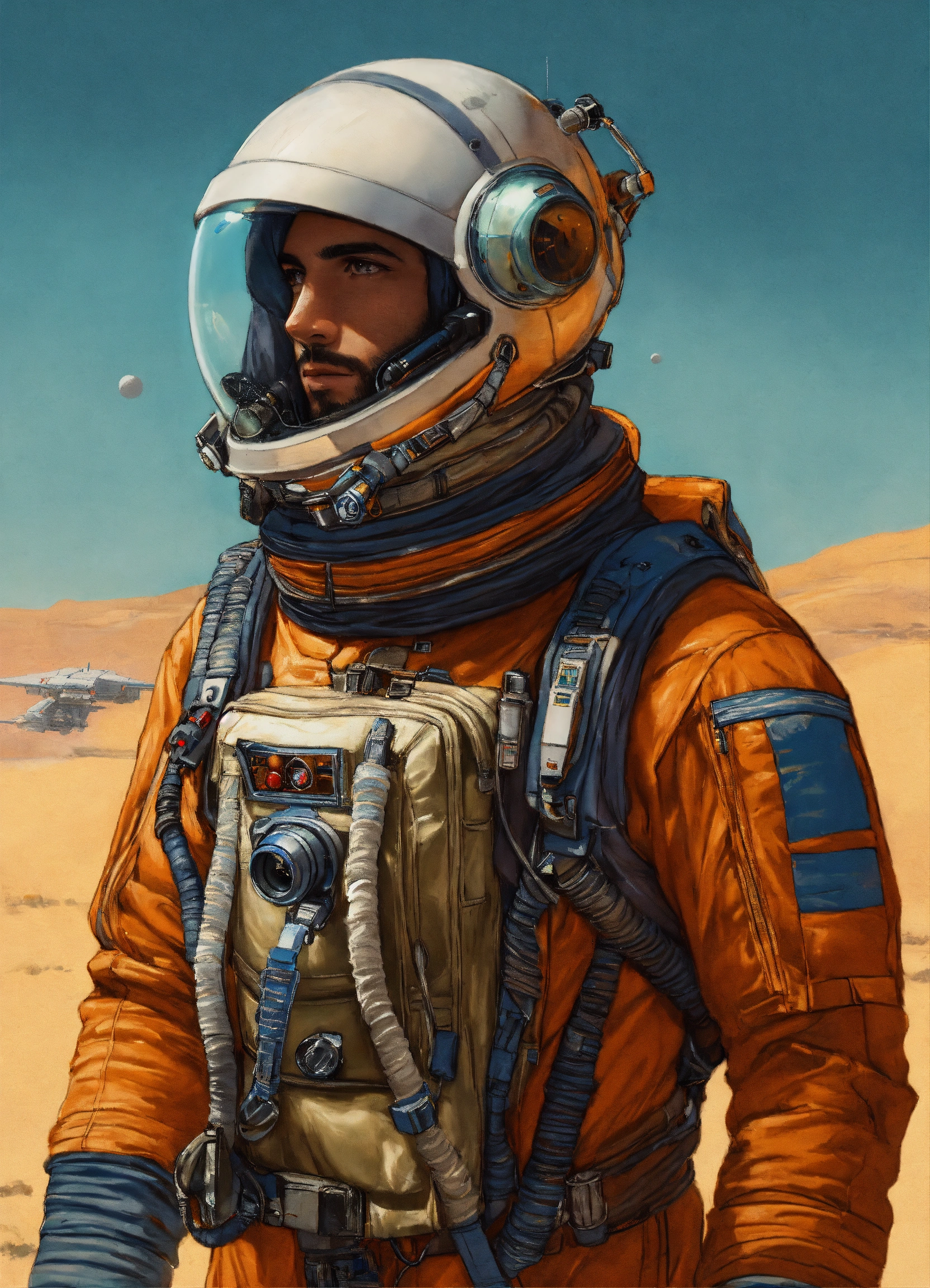 Lexica - Arab male pilot wearing a space fighter flight suit, coriolis ...
