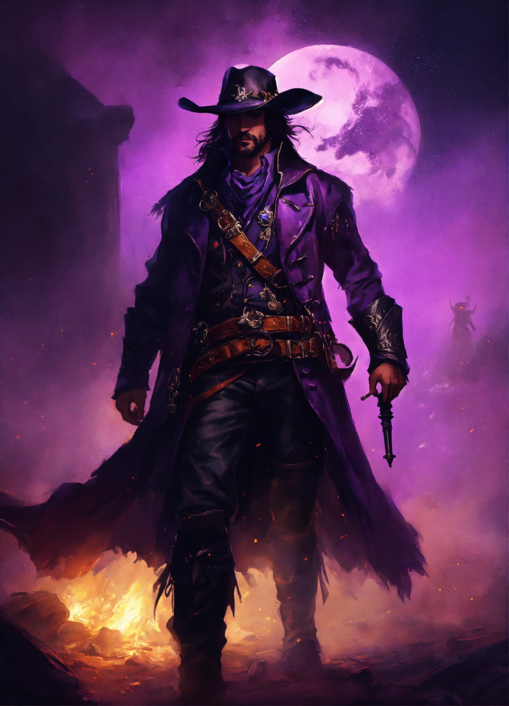 Lexica - A dark night shrouded cowboy pirate in purple and black ...