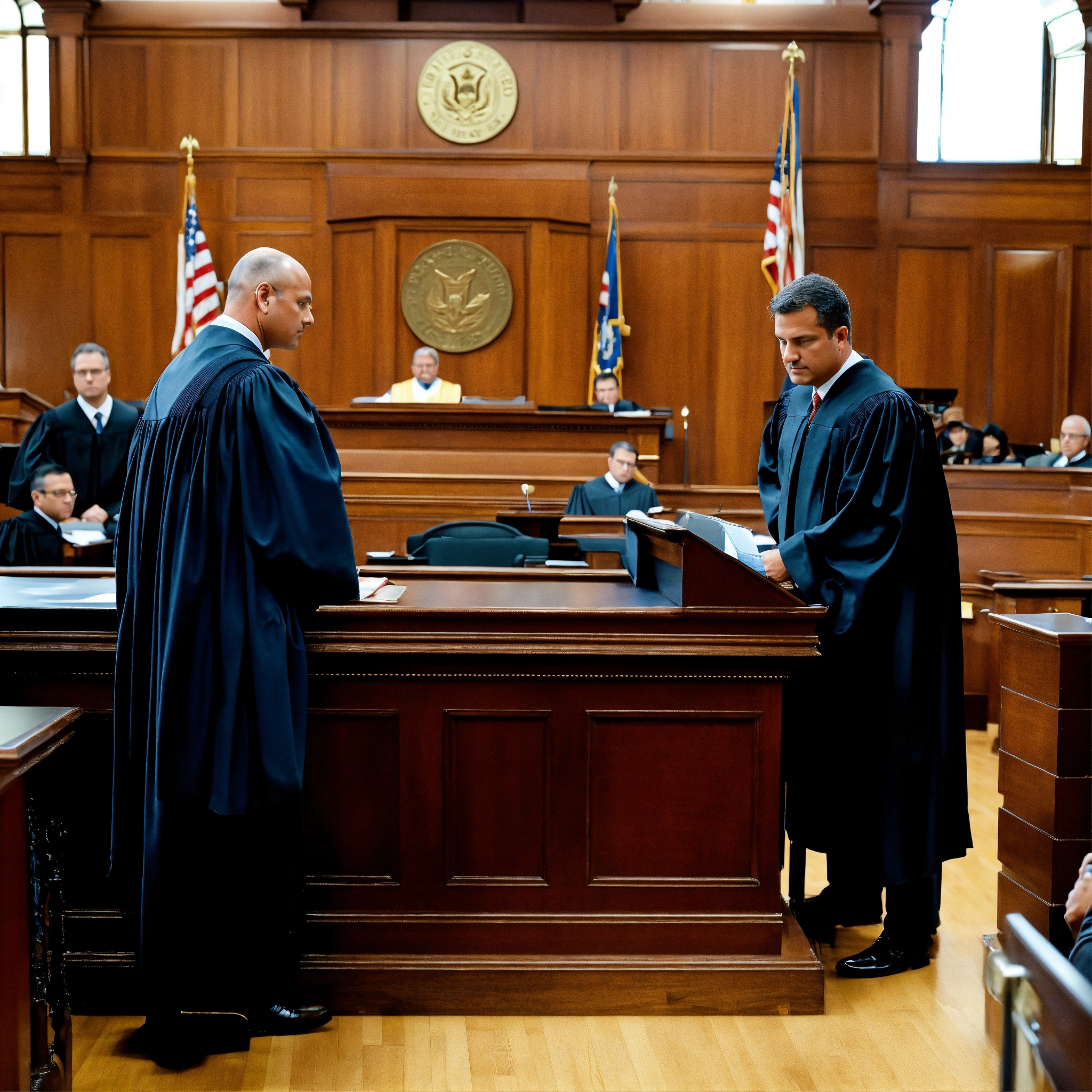 Lexica - A photo of a lawyer in a courtroom. The lawyer is wearing a ...