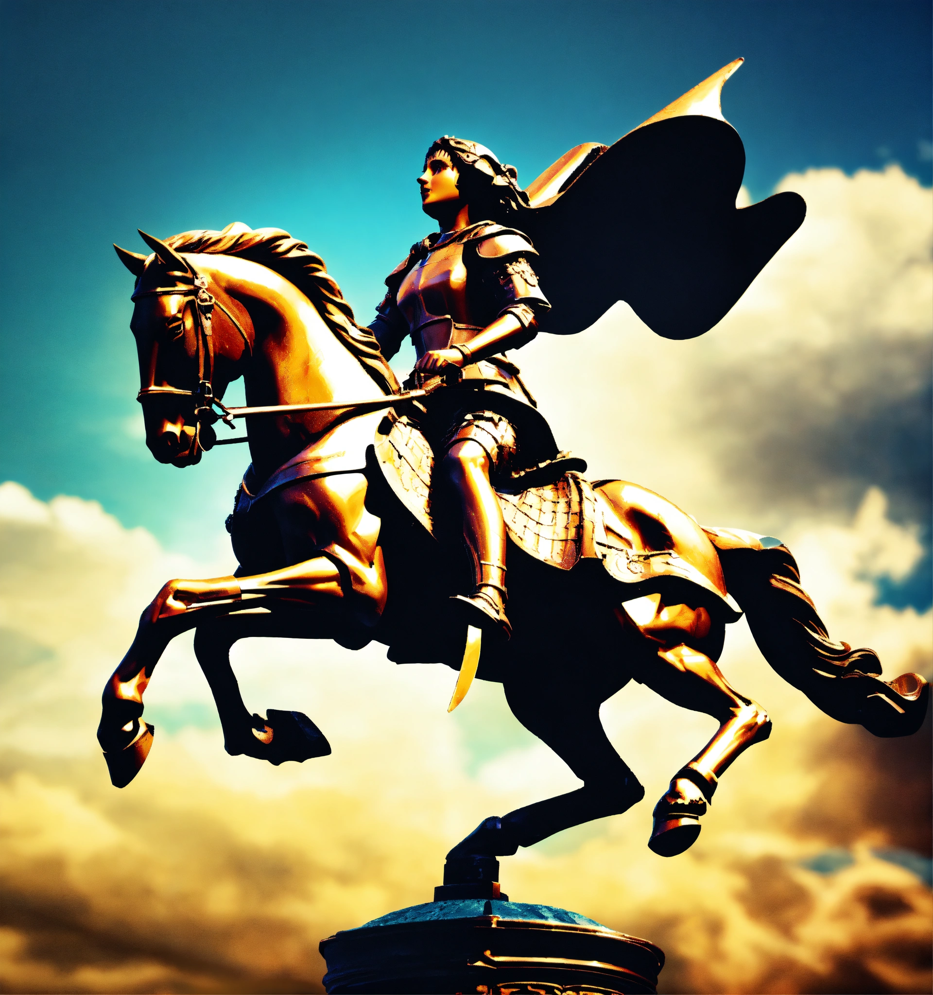 Lexica - A statue of Joan of Arc flying in the sky, sharp image, great ...