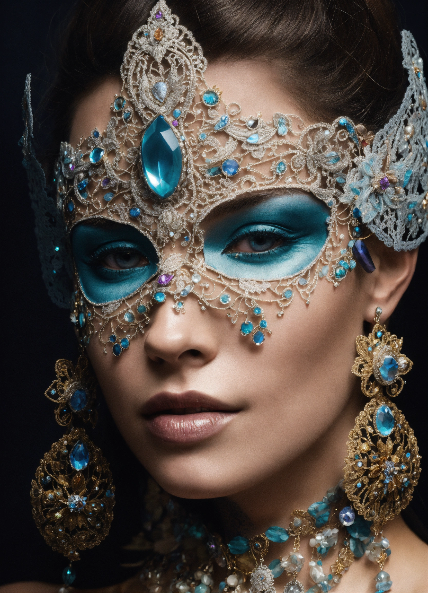 Lexica - A woman wearing luxurious silver tatted lace mask decorated ...