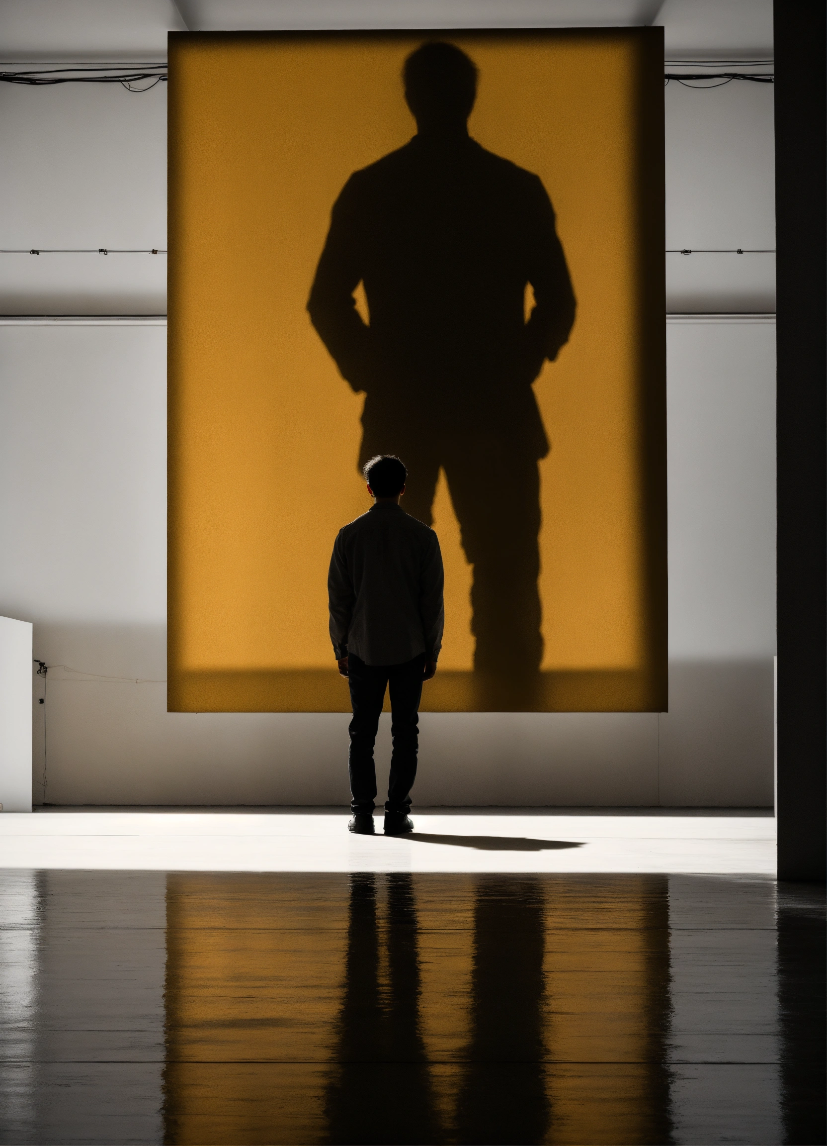 Lexica - "Self Reflection on a Blank Canvas", stark contrast, human silhouette, projecting ...