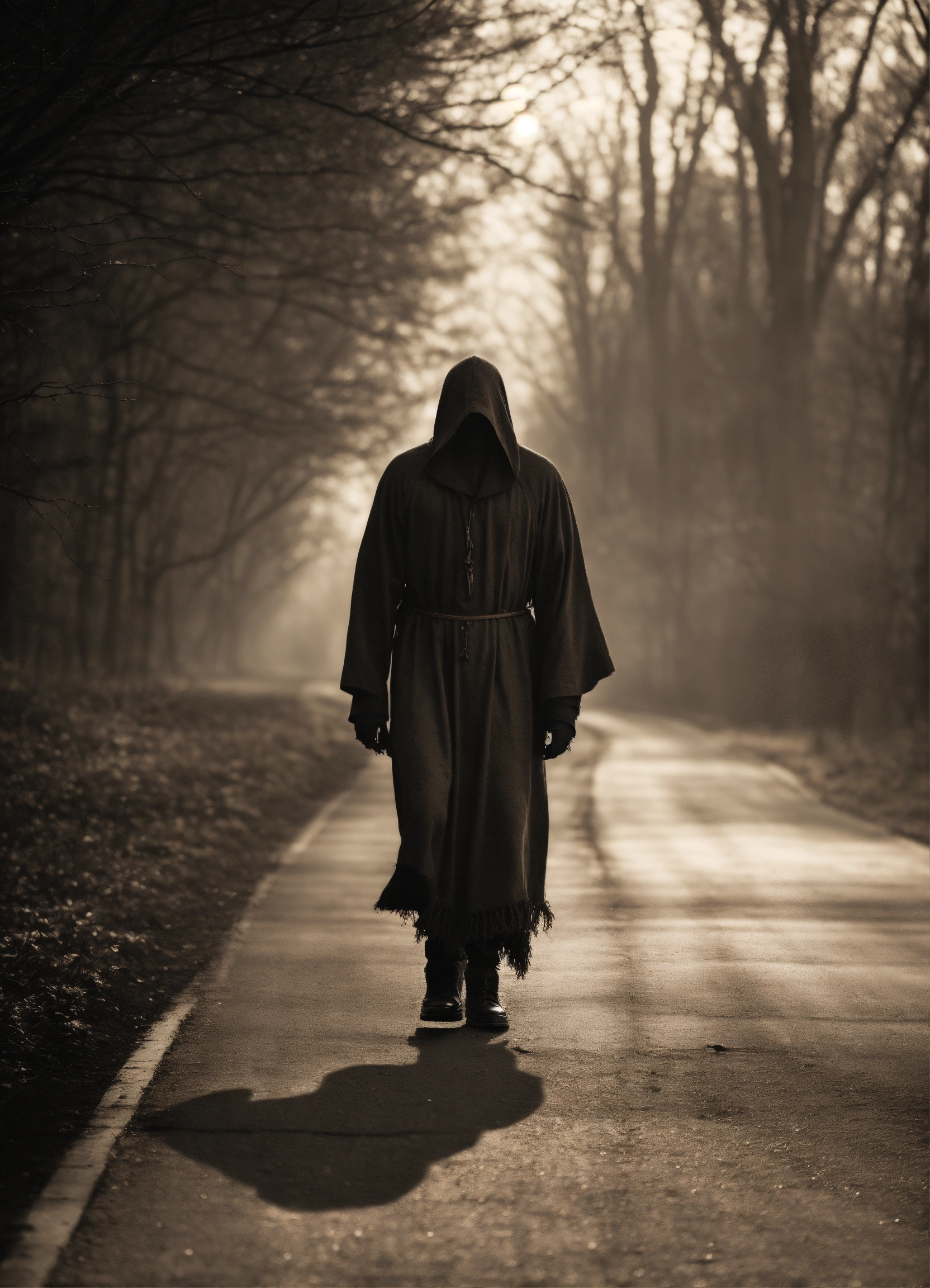Lexica - A black and white image showing a creepy creep walking down a ...