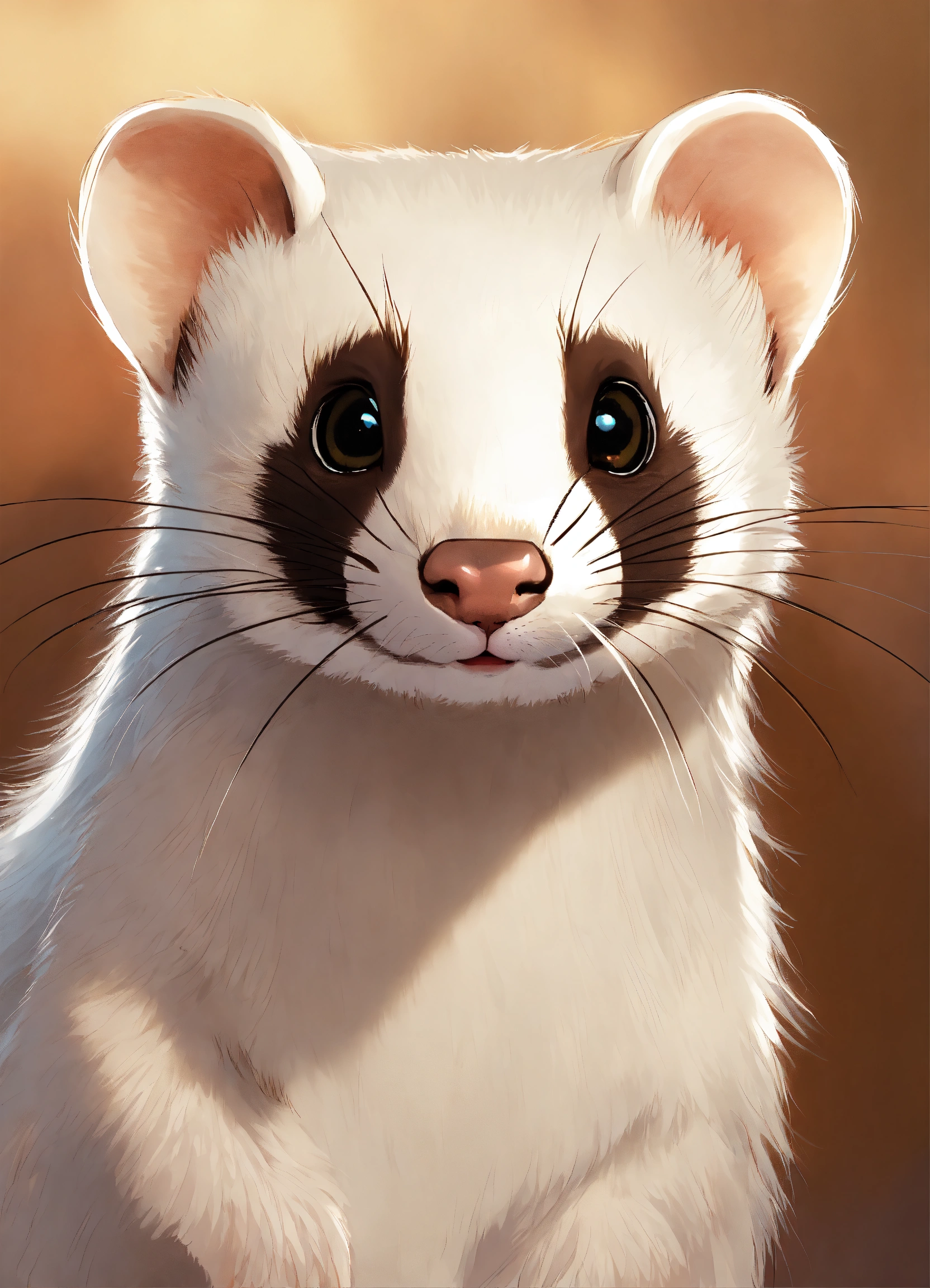 Lexica - Female ferret, silver and white fur, brown eyes, animated ...
