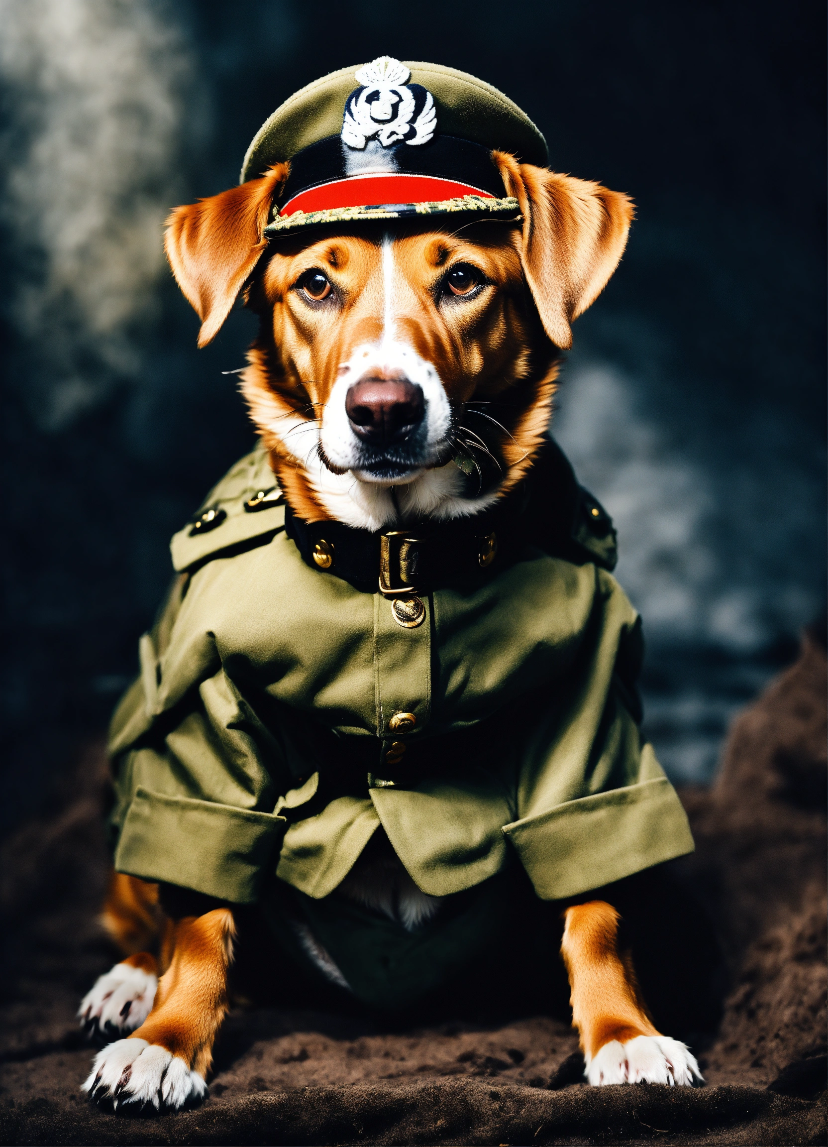 Lexica - Dog in military clothes, in a war