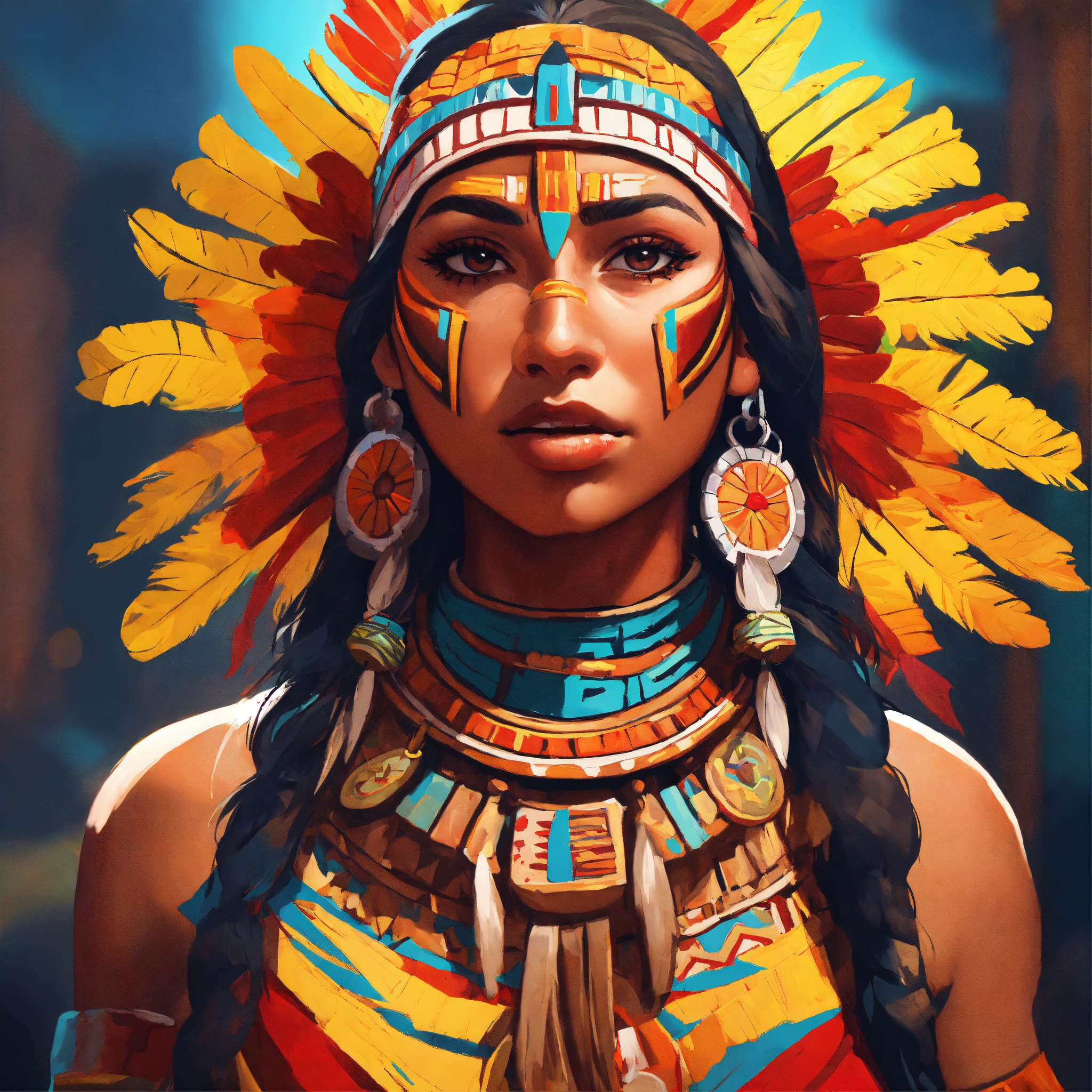 Lexica - Aztec woman, realistic cartoon oil paint, 2D illustration ...