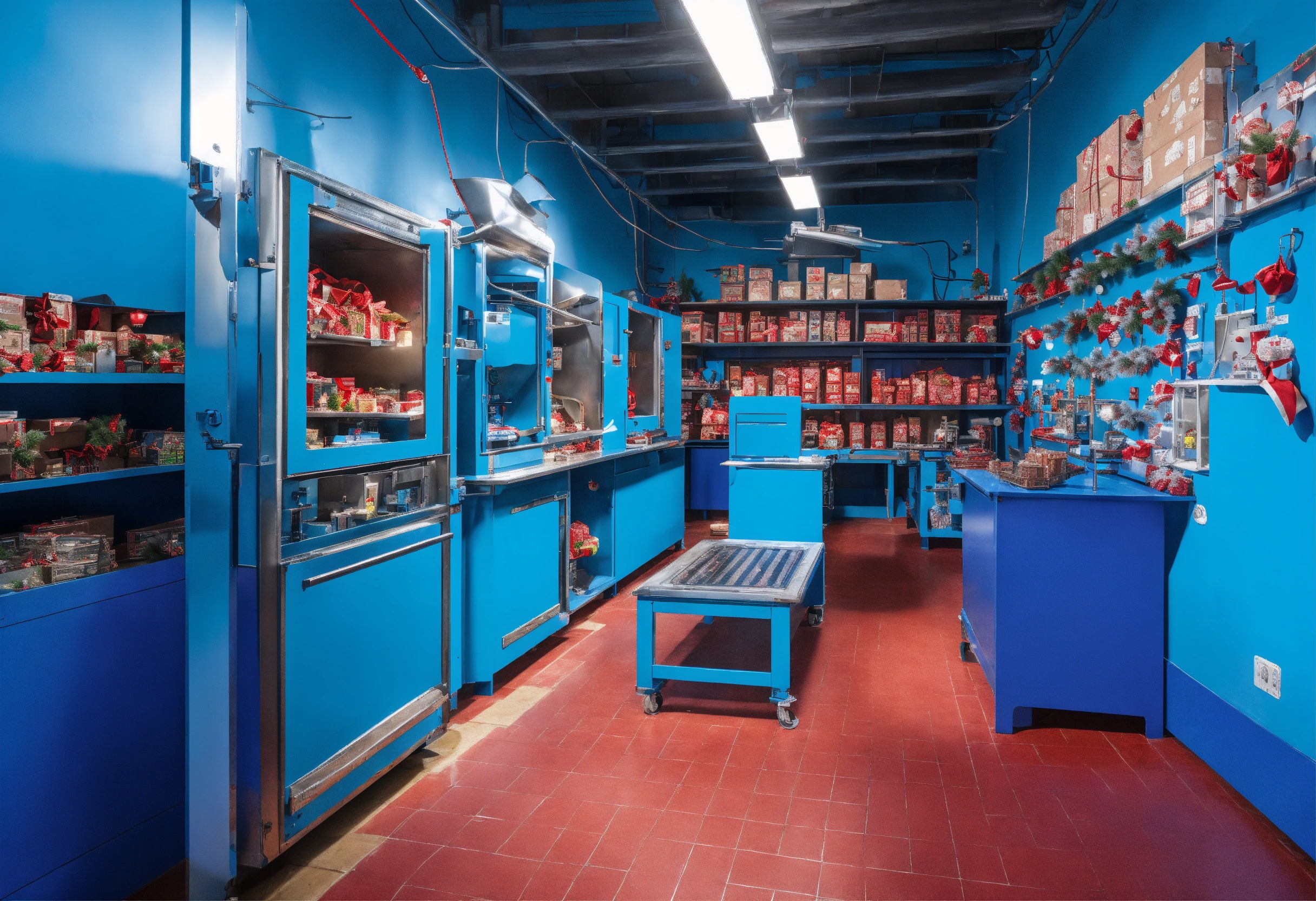 Lexica - Santa Claus gift factory from the inside in blue