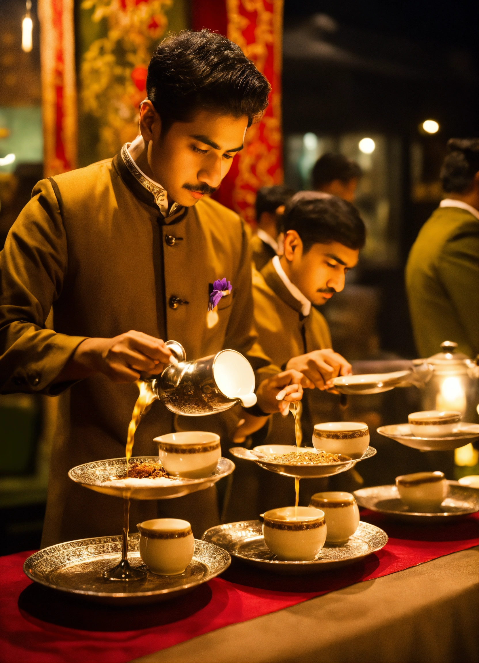 Lexica - Skilled servers pour Chai tea from one cup to another cup in a ...