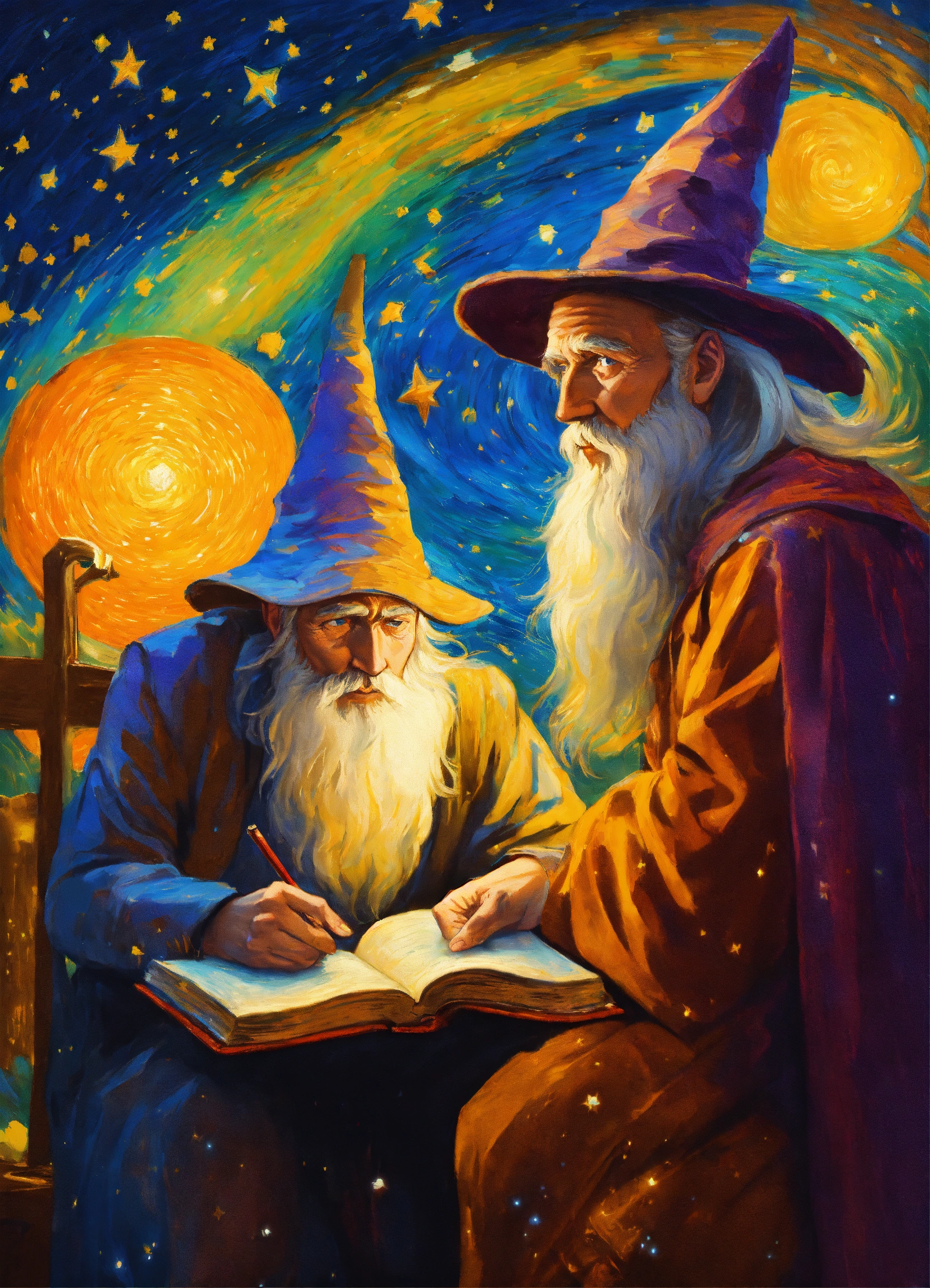 Lexica - Wise old wizard wearing a wizard hat with stars holding a ...