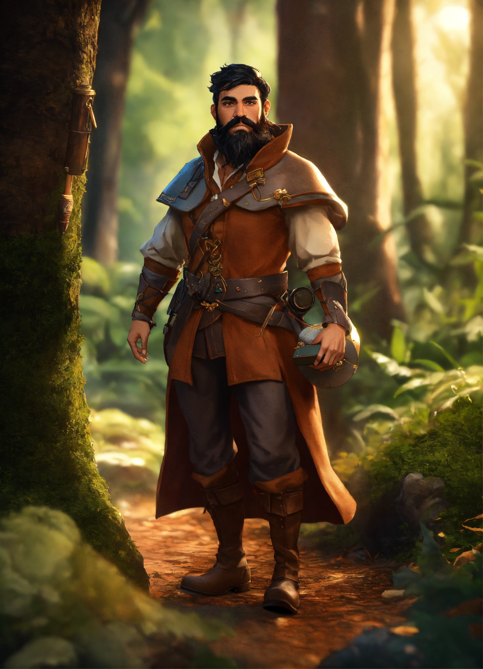 Lexica - A cartoon mage, with black beard and black hair, brown eyes ...
