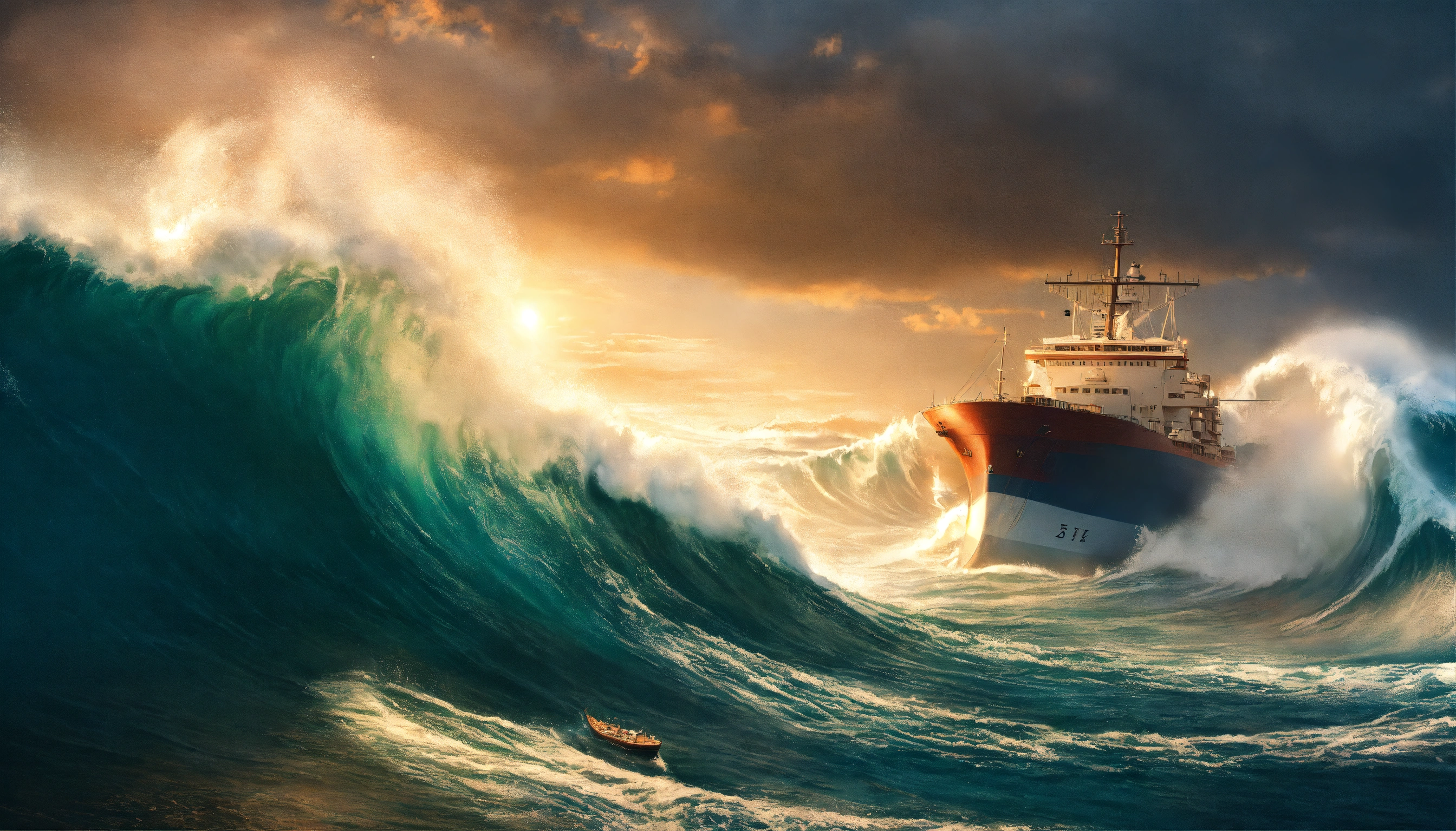 Lexica - Ship riding on a huge tsunami wave