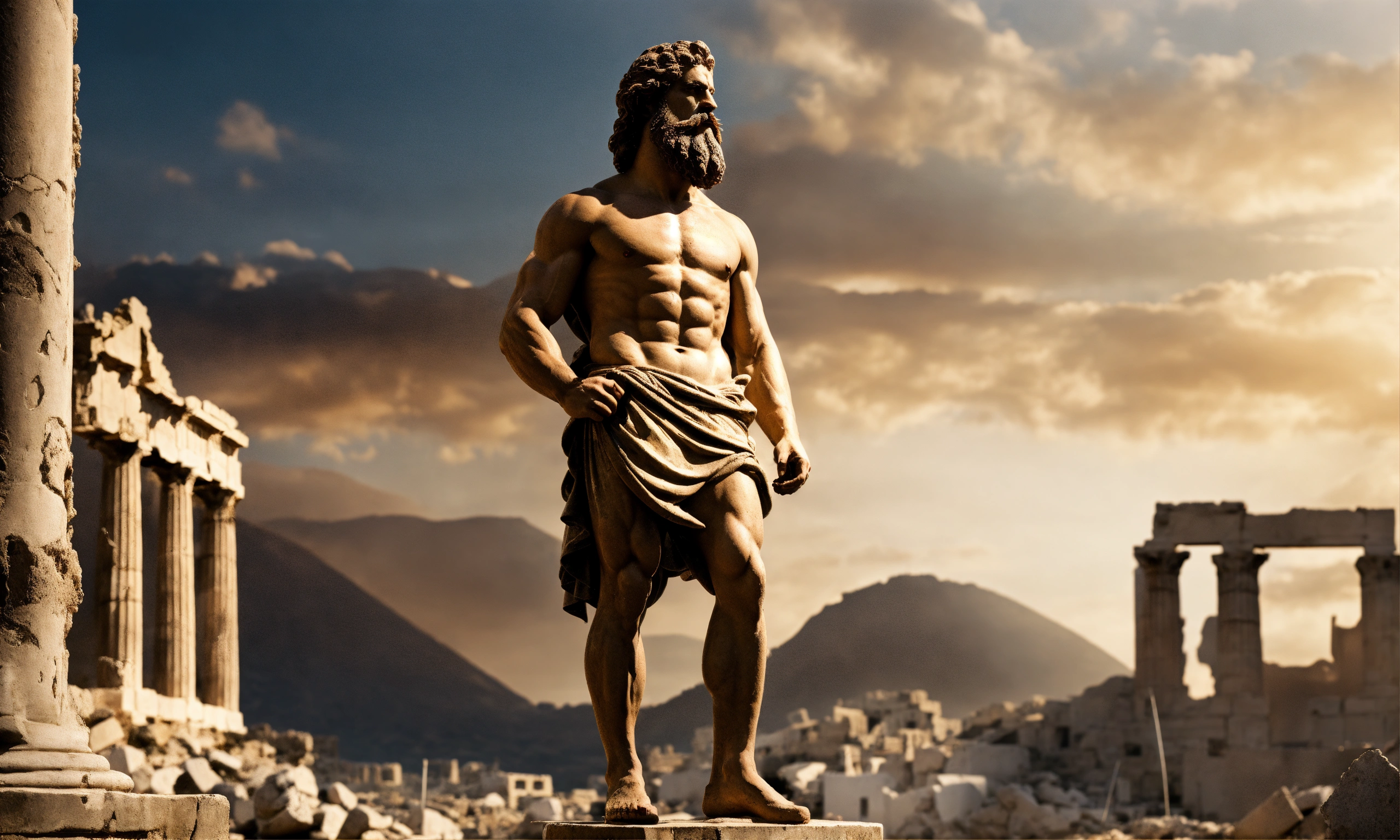 Lexica - Greek statue strong man standing with aggressive beard ...