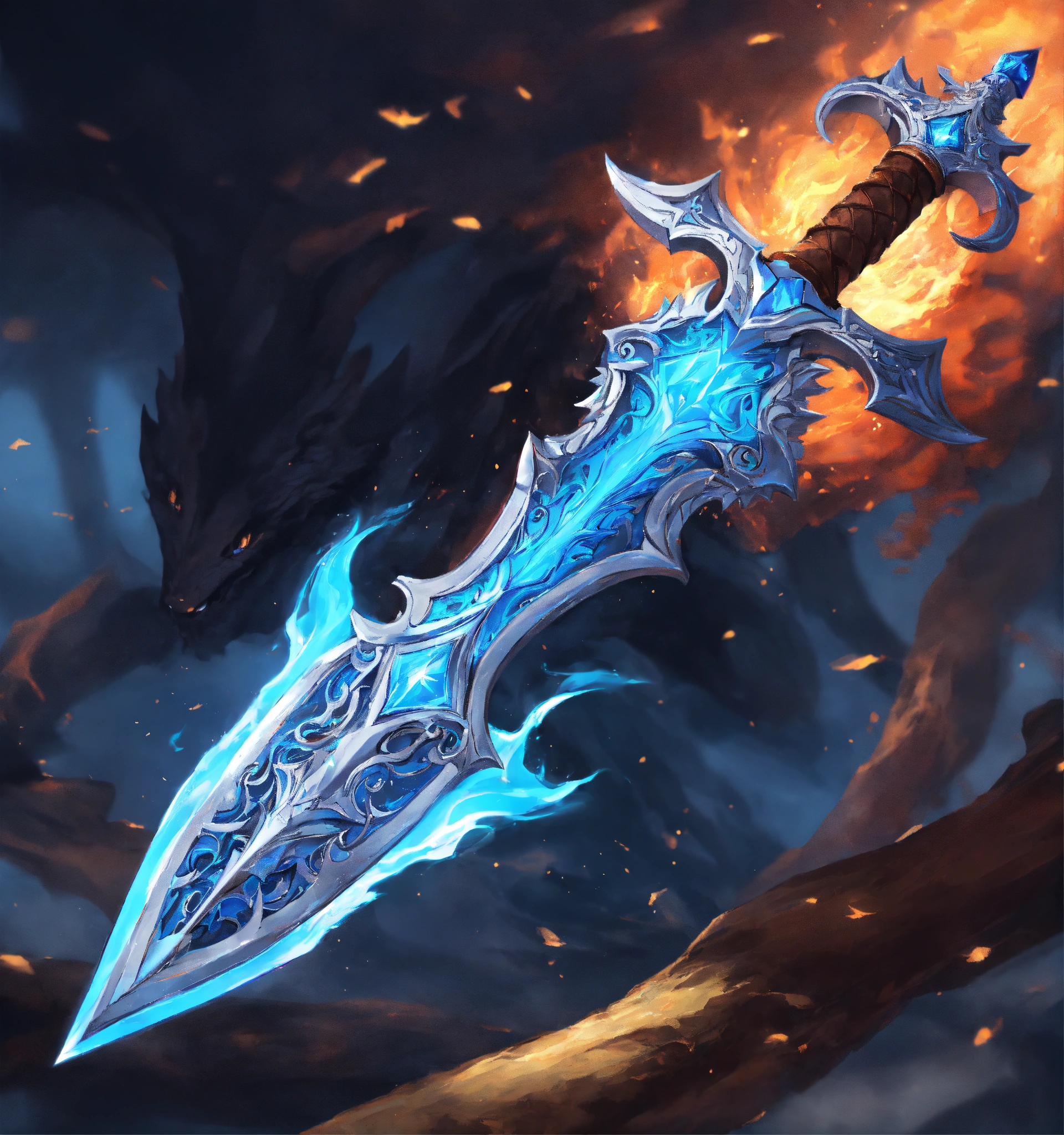 Lexica - A magic draconic blade made of azure flames.