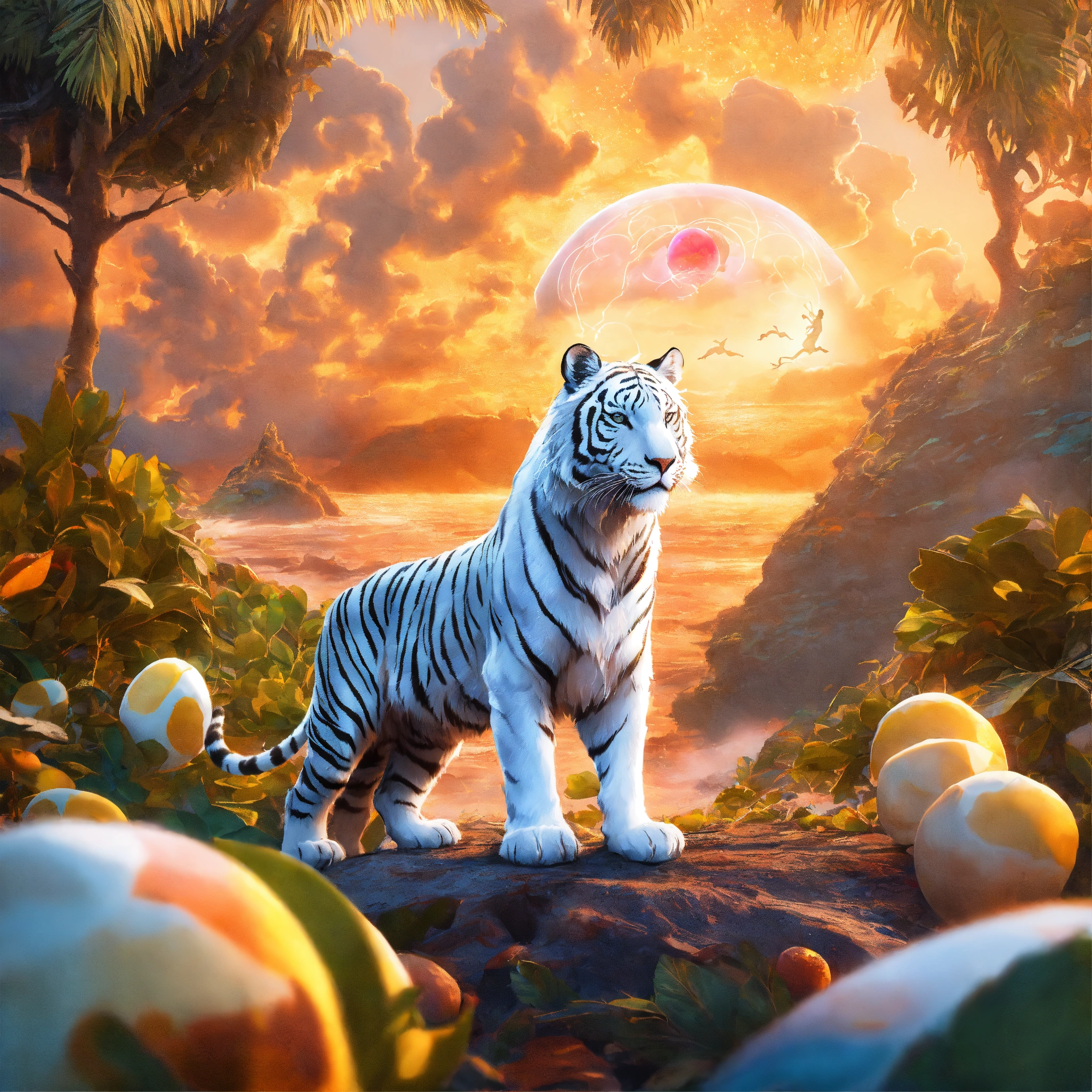 Lexica - Image. illustrate a white tiger on coconut milk ocean beach ...