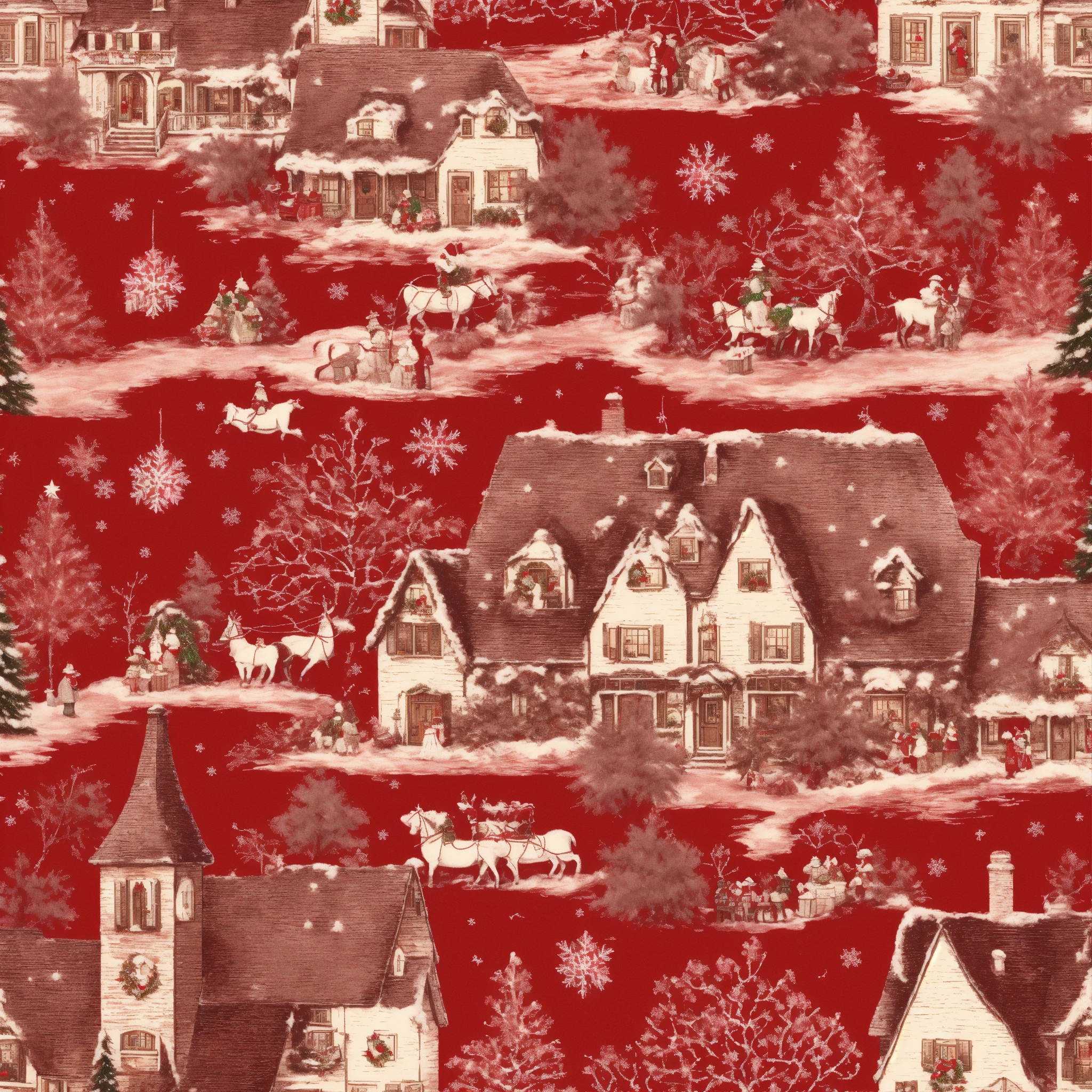 Lexica - Create four way seamless repeating Christmas village toile ...