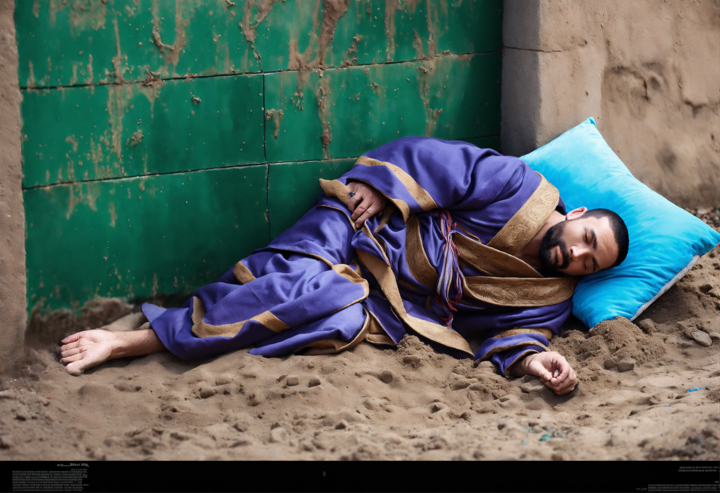 Lexica - A man in dirty robes, laying on his side in the dirt, sharp ...