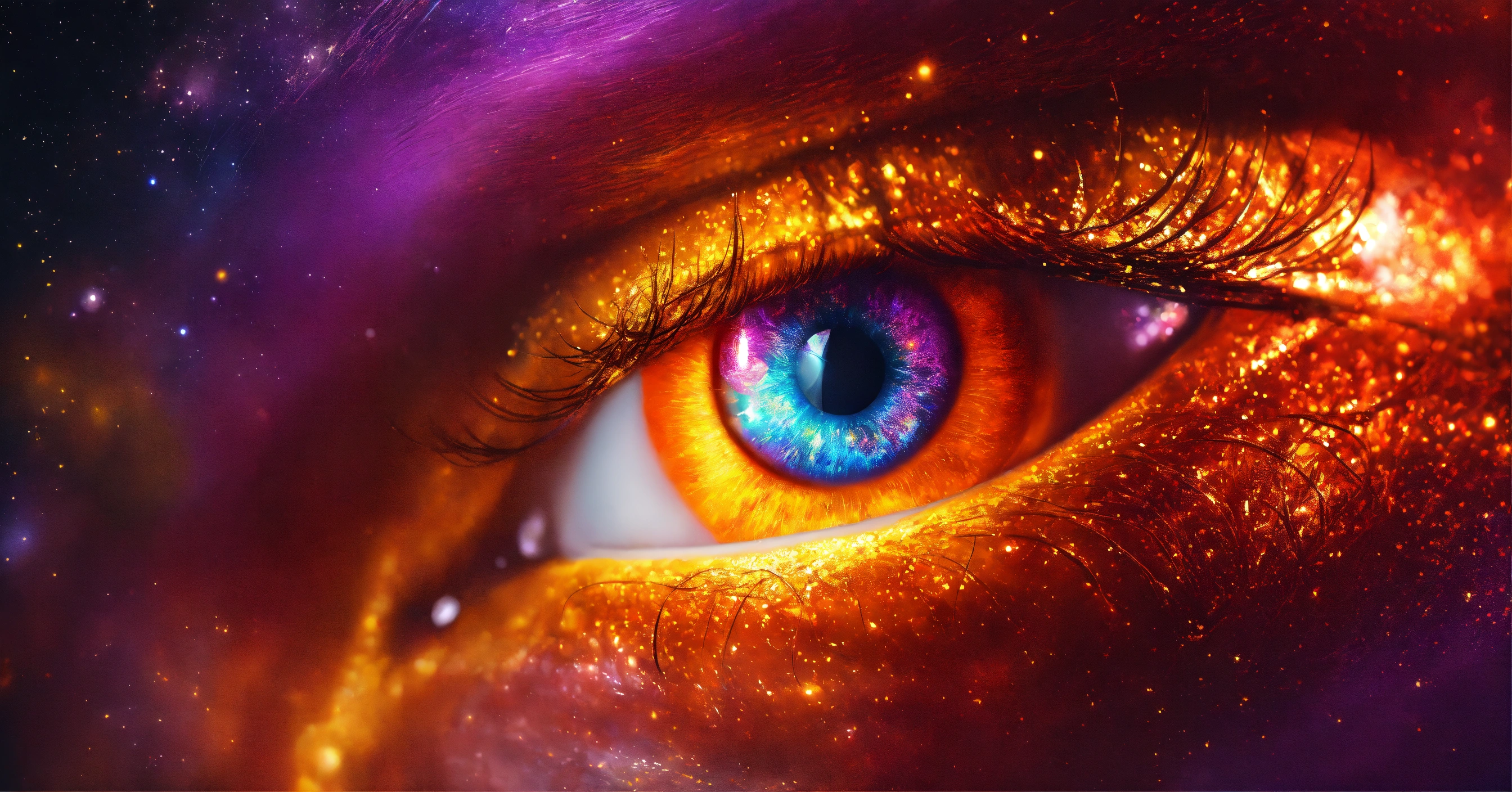 Lexica - Opening third eye, universe, space, 4k Colour, photo realistic, bright orange, bright ...