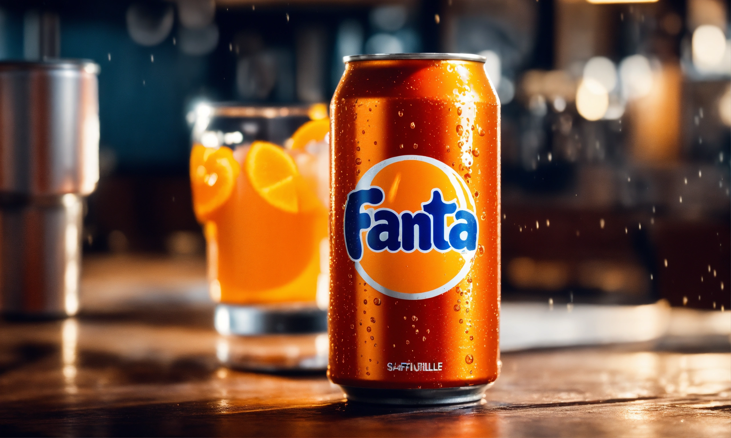 Lexica - Golden rule commercial shot, a cold wet orange can of Fanta ...