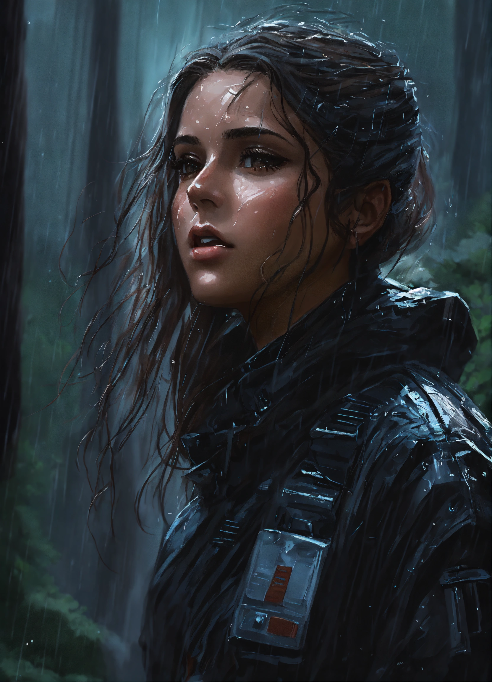 Lexica - Digital painting of a female Star Wars Imperial with long wet ...