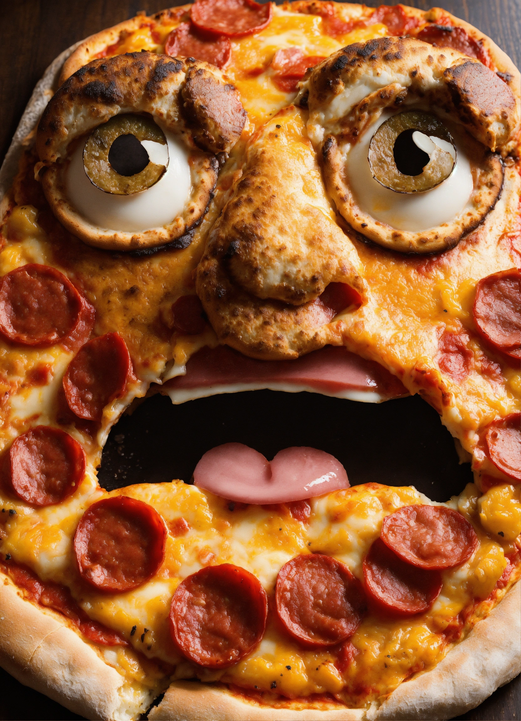 Lexica - Pizza face gross eyes, mouth nose, tongue funny realistic