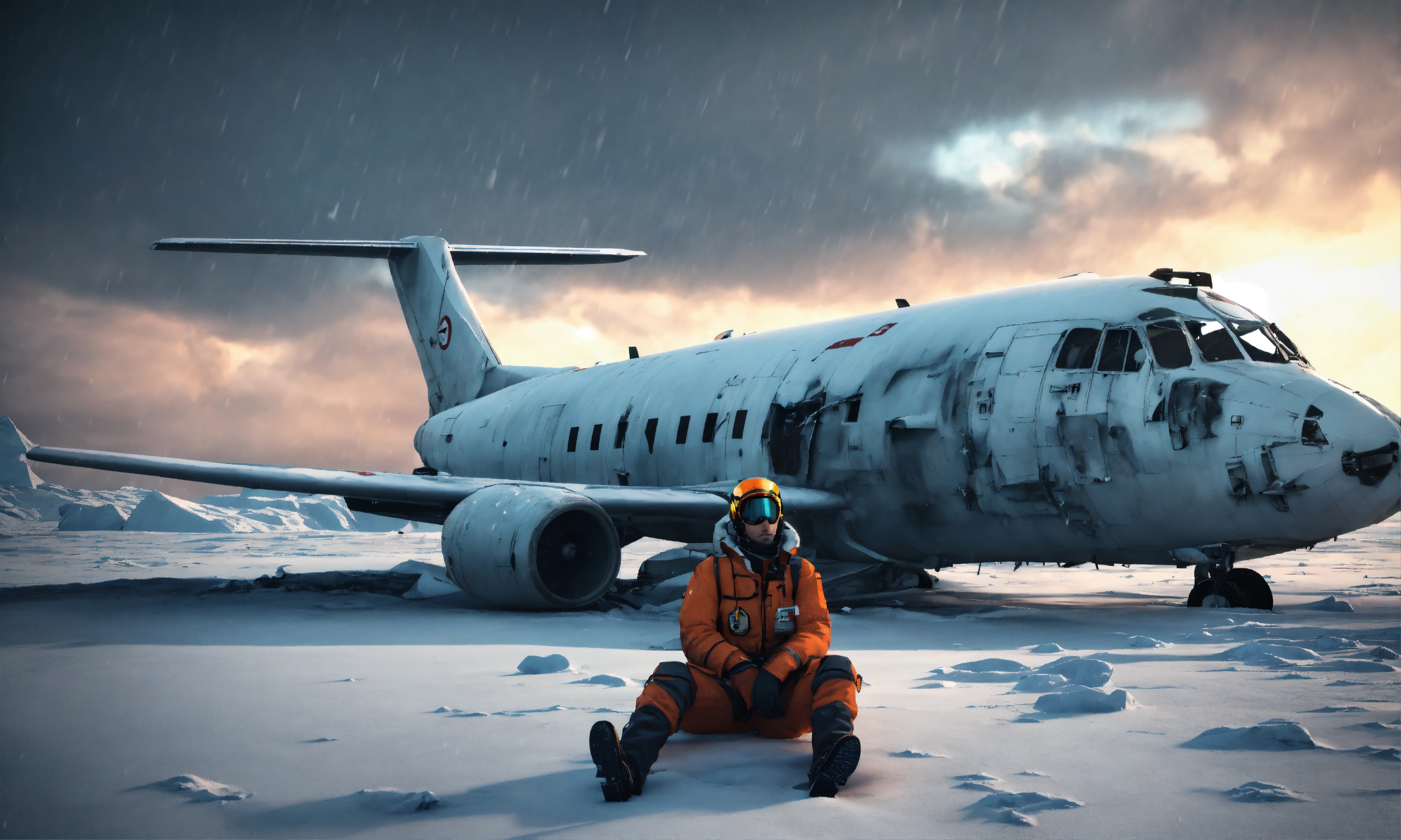 Lexica - Ghost-pilot sitting near crashed plane in Antarctica. Many ...