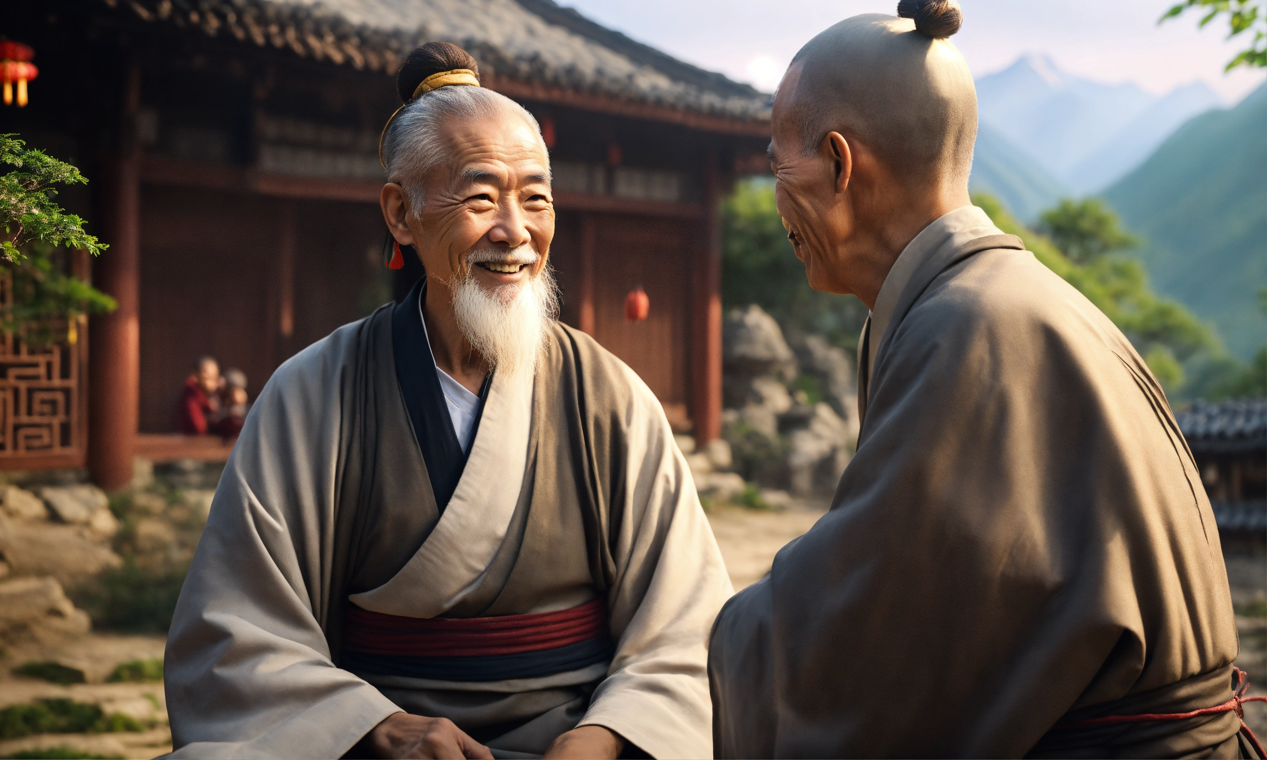 Lexica - Portrait of an old zen master smiling and chatting with young ...