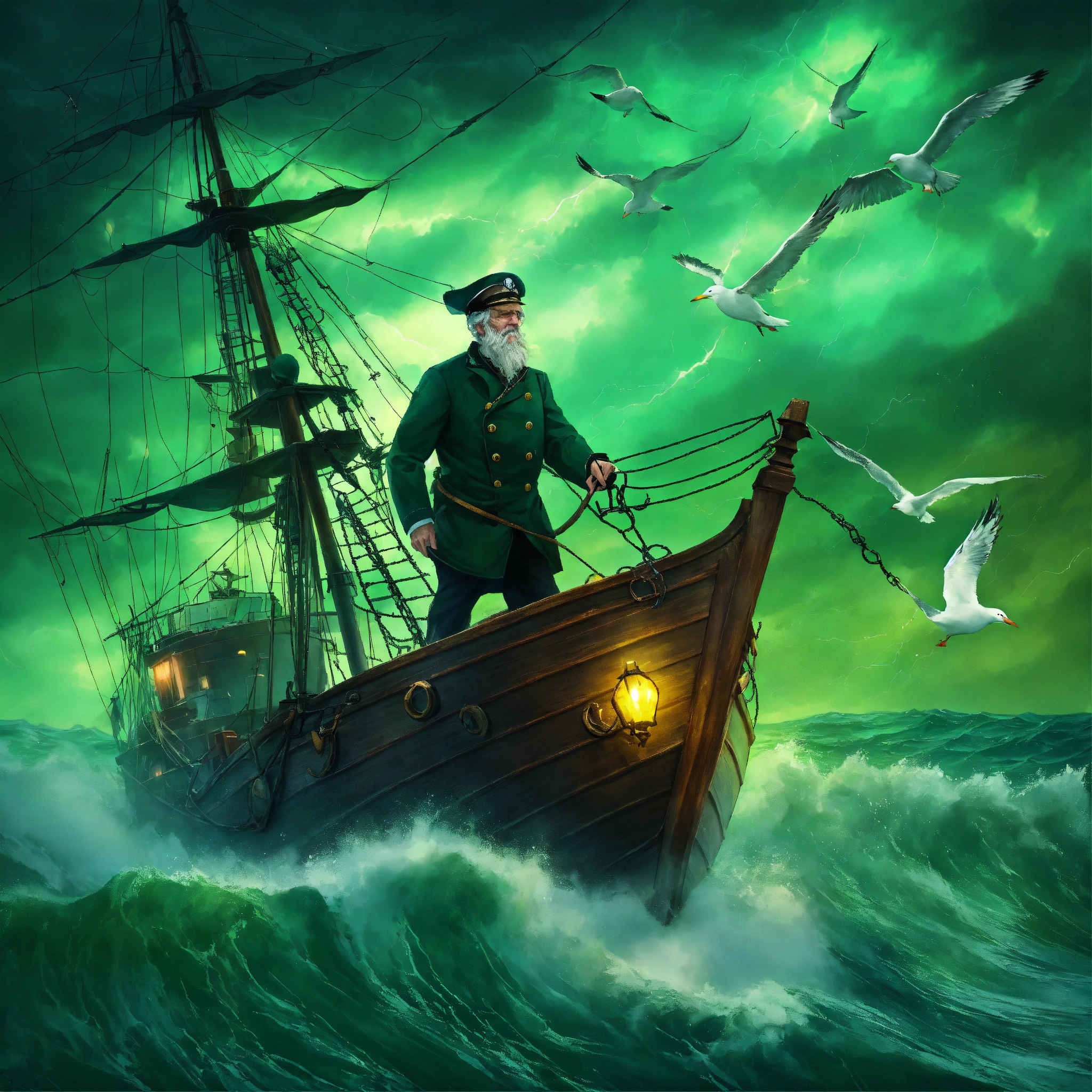 Lexica - An determined old sea captain with a weathered face steering ...