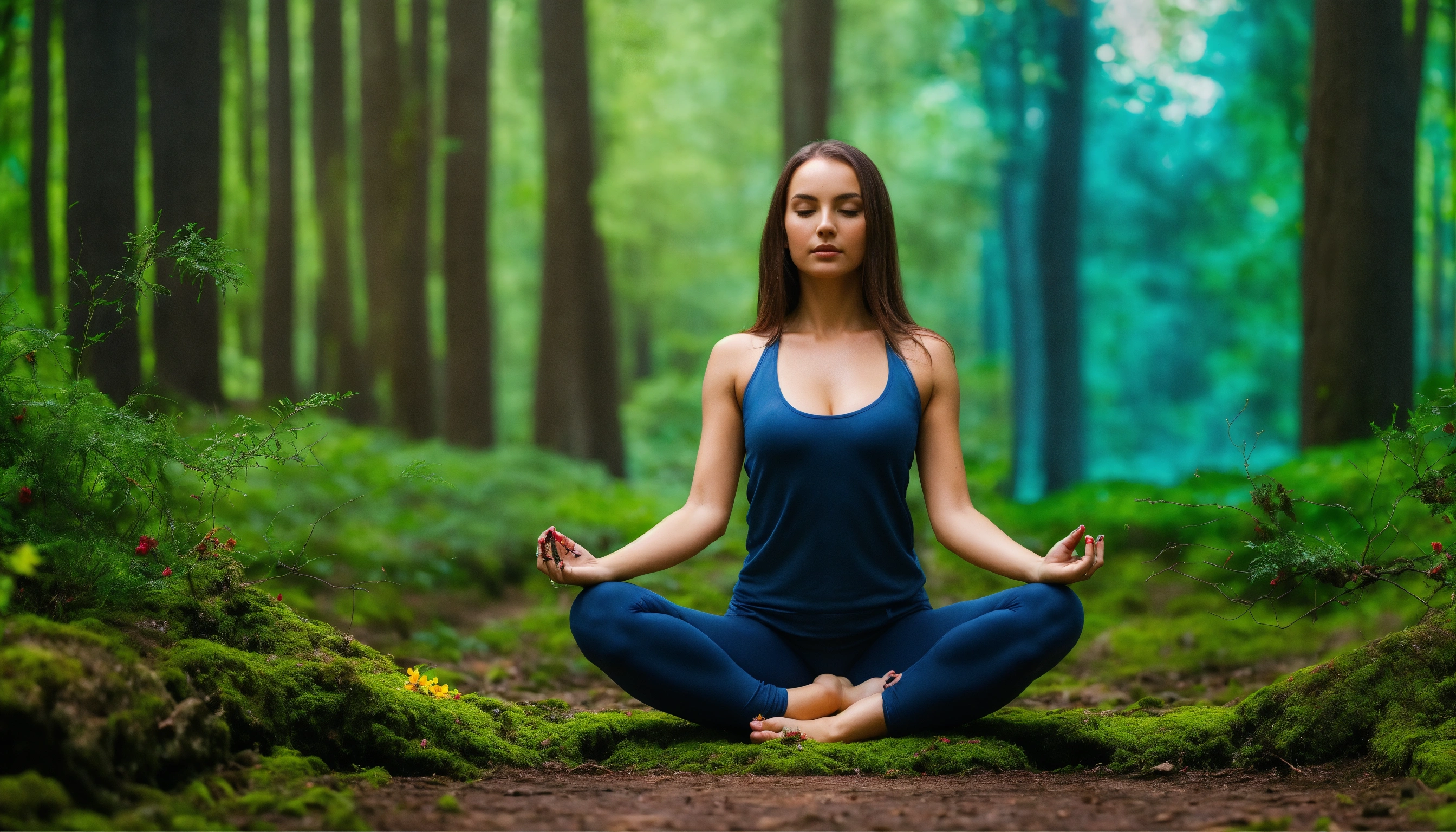 Lexica - Maiden doing yoga in a magic forest, poses, perfect face
