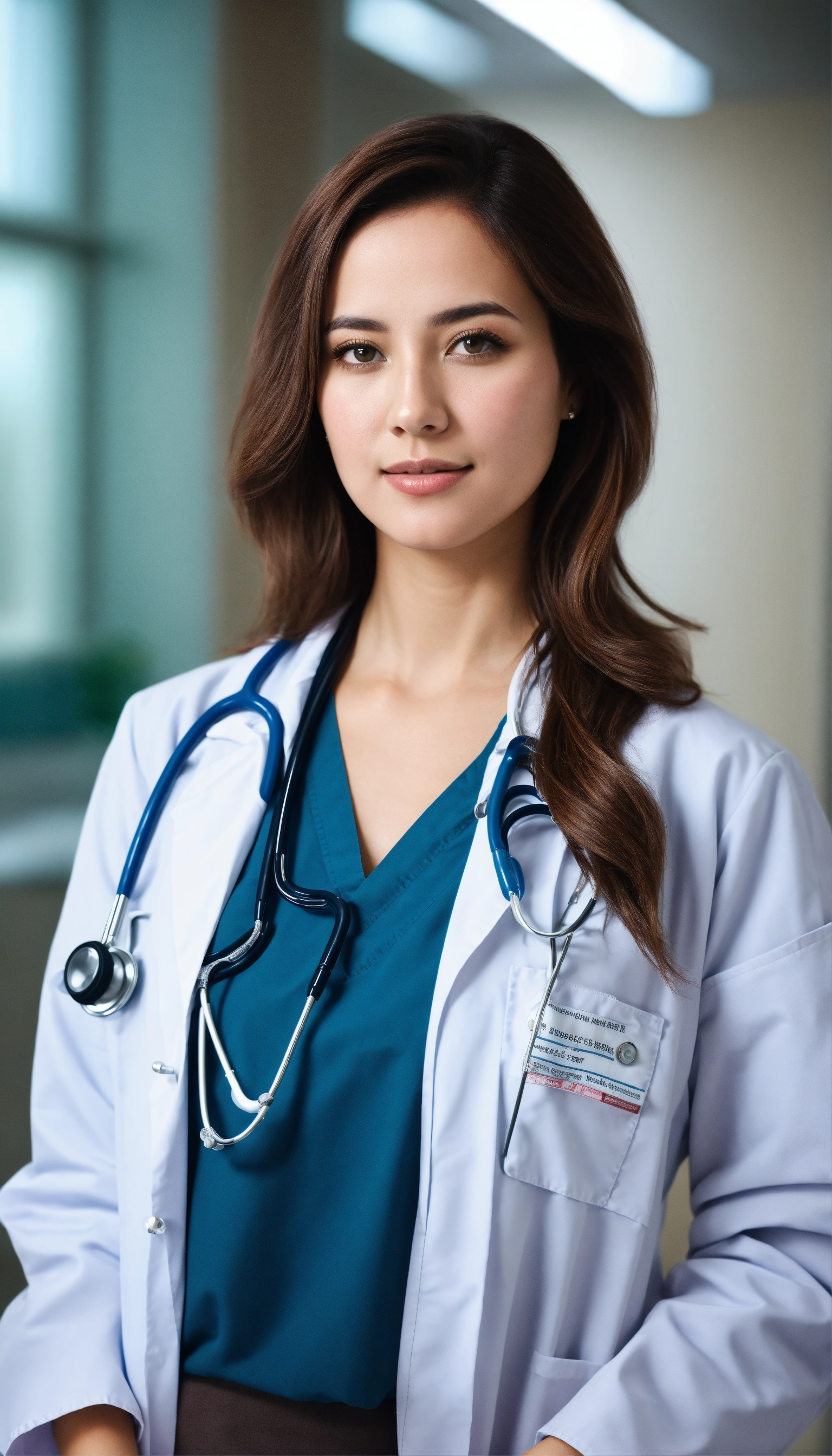 Lexica - A beautiful lady who is a doctor, brown hair, front view, half ...