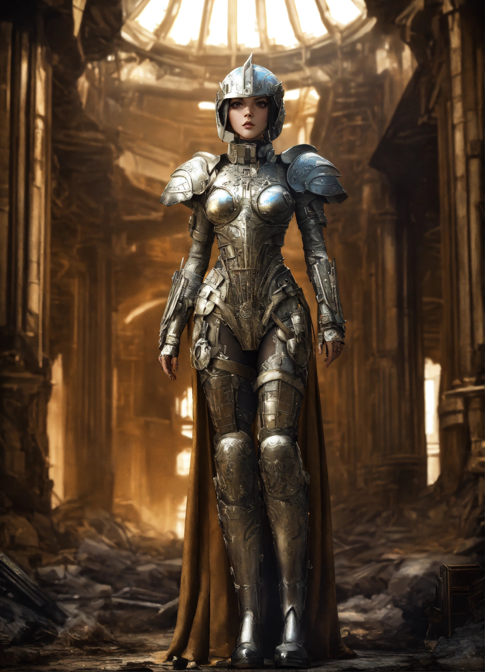 Lexica - "Elegant Armored Lady" Dystopian urban ruins in 1930, centred ...