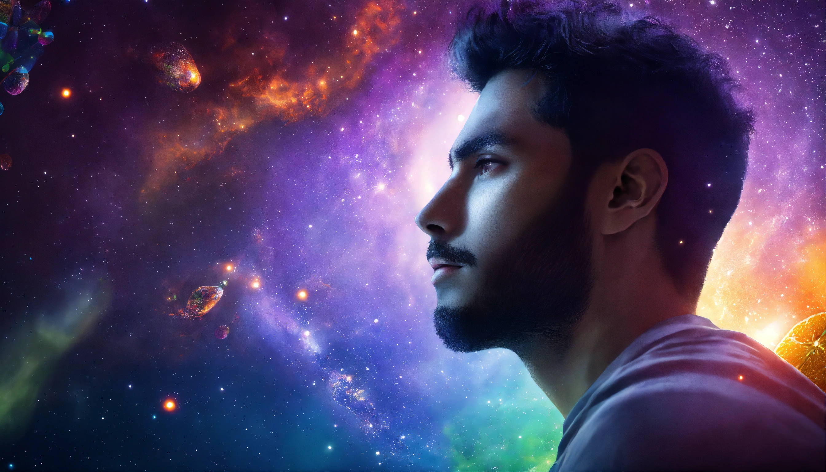 Lexica - Well built man looking up, dna strands floating in the ...