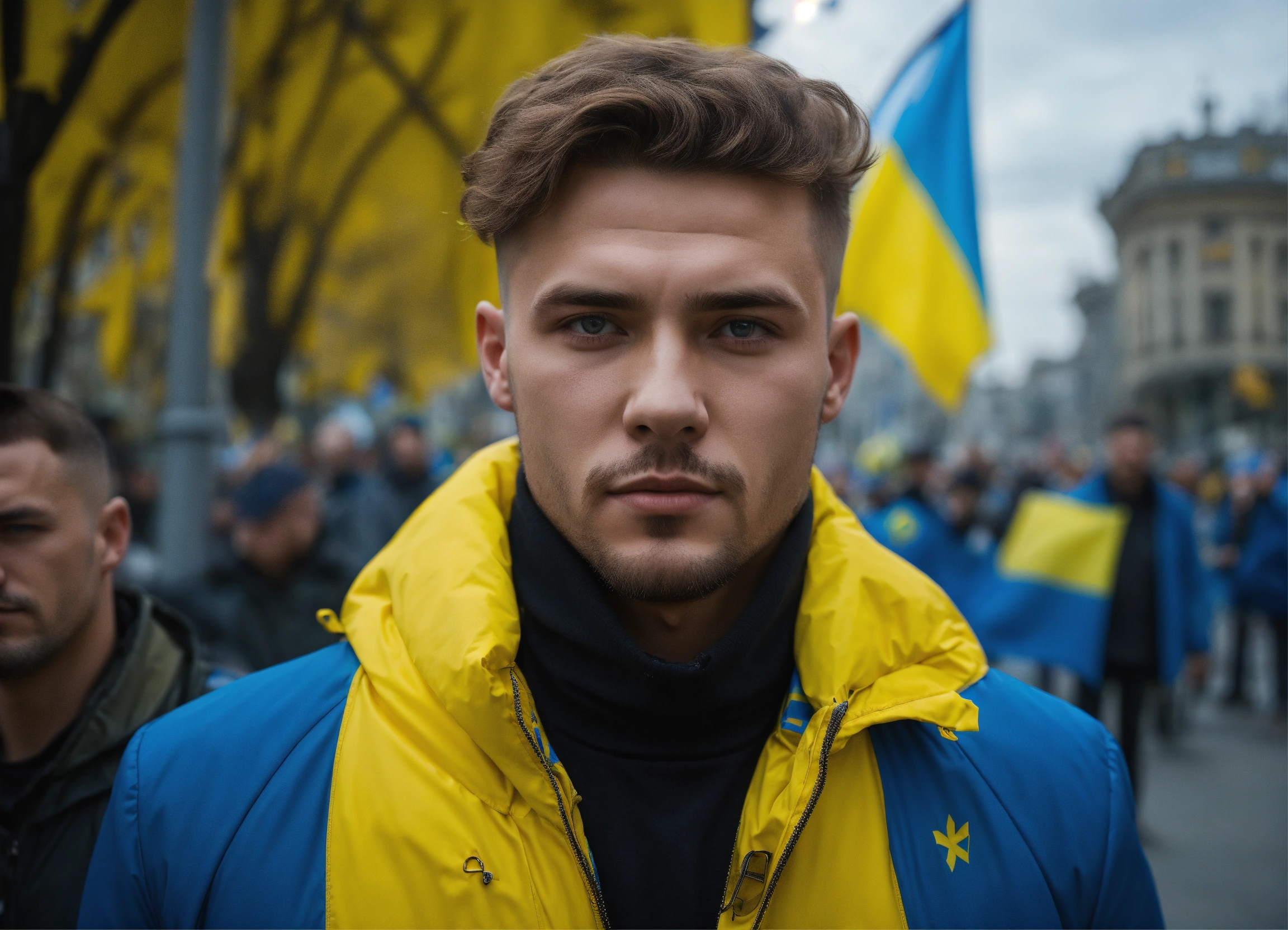 Lexica - High-tech noir beautiful man with Ukraine, on street Kiev, without glasses, tourism ...