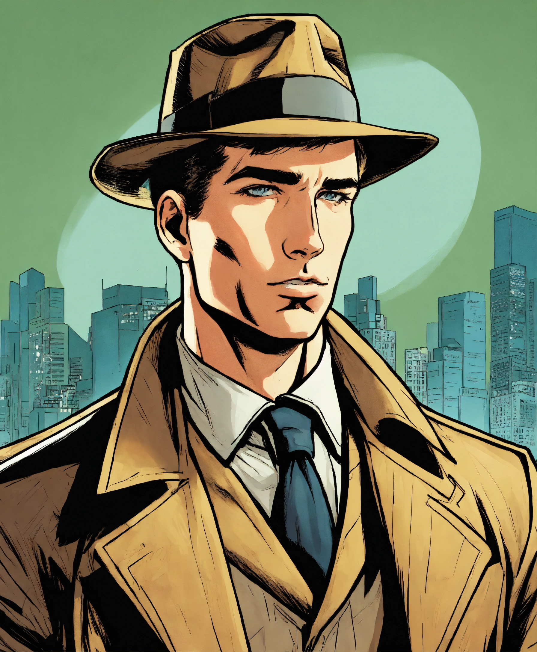 Lexica - Attractive Caucasian detective, comic book style illustration