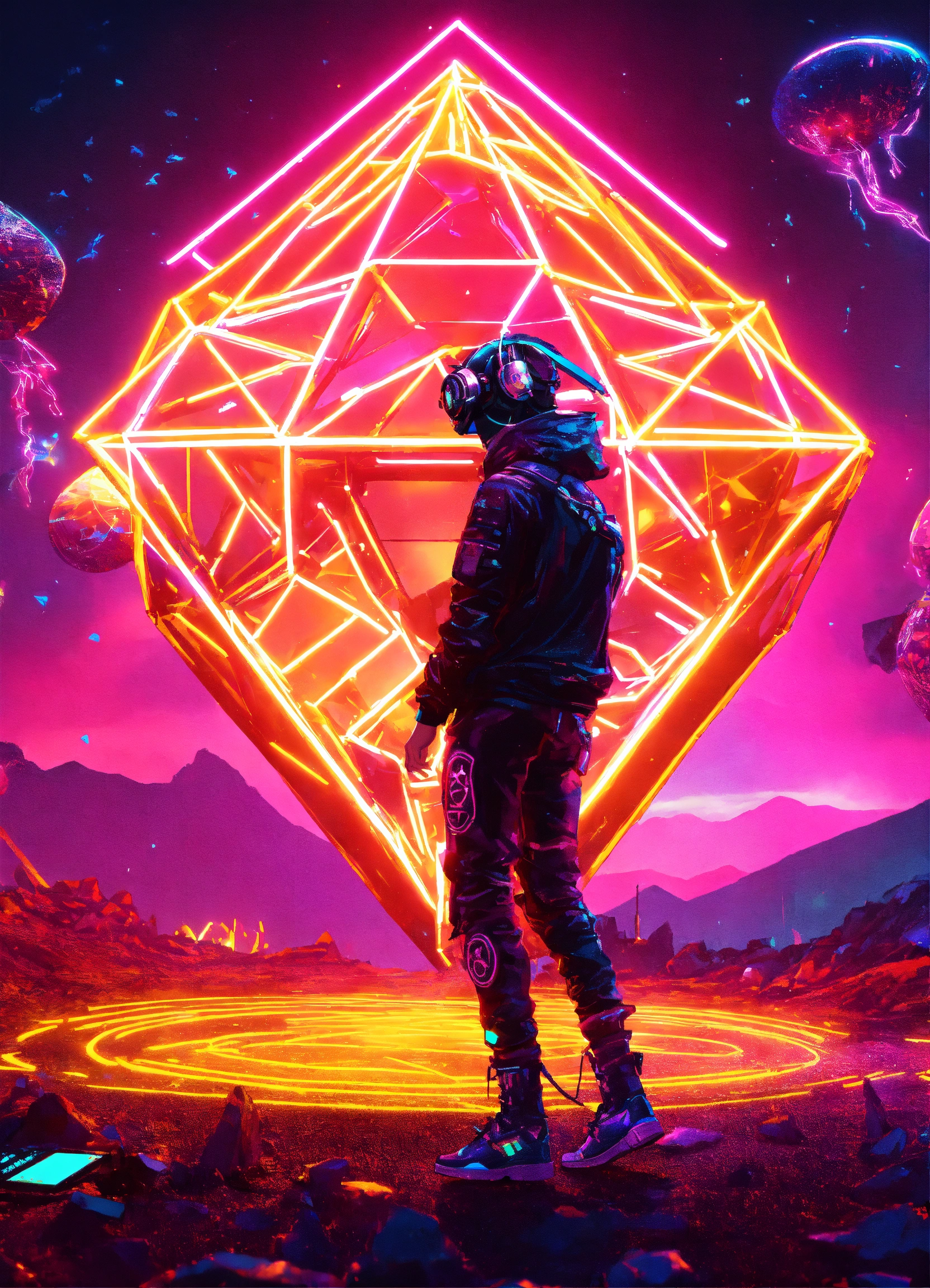 Lexica - Cyberpunk Raver dancing in diamond and shimmer black neon ...