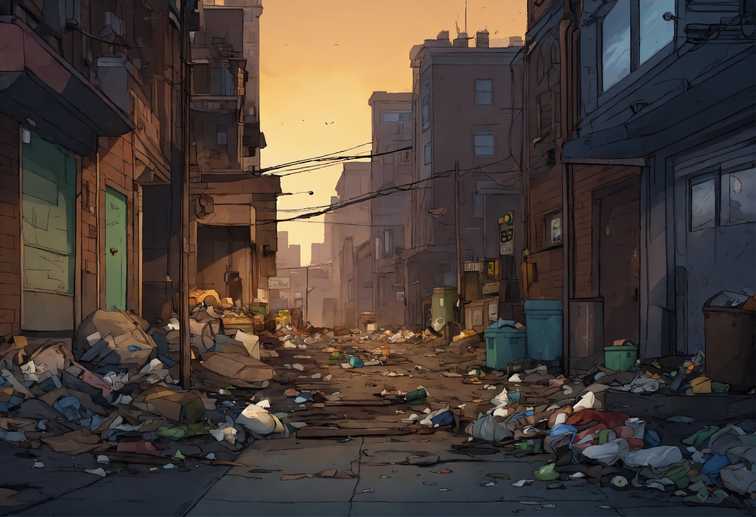 Lexica - A dark and gritty cityscape, filled with garbage and litter ...
