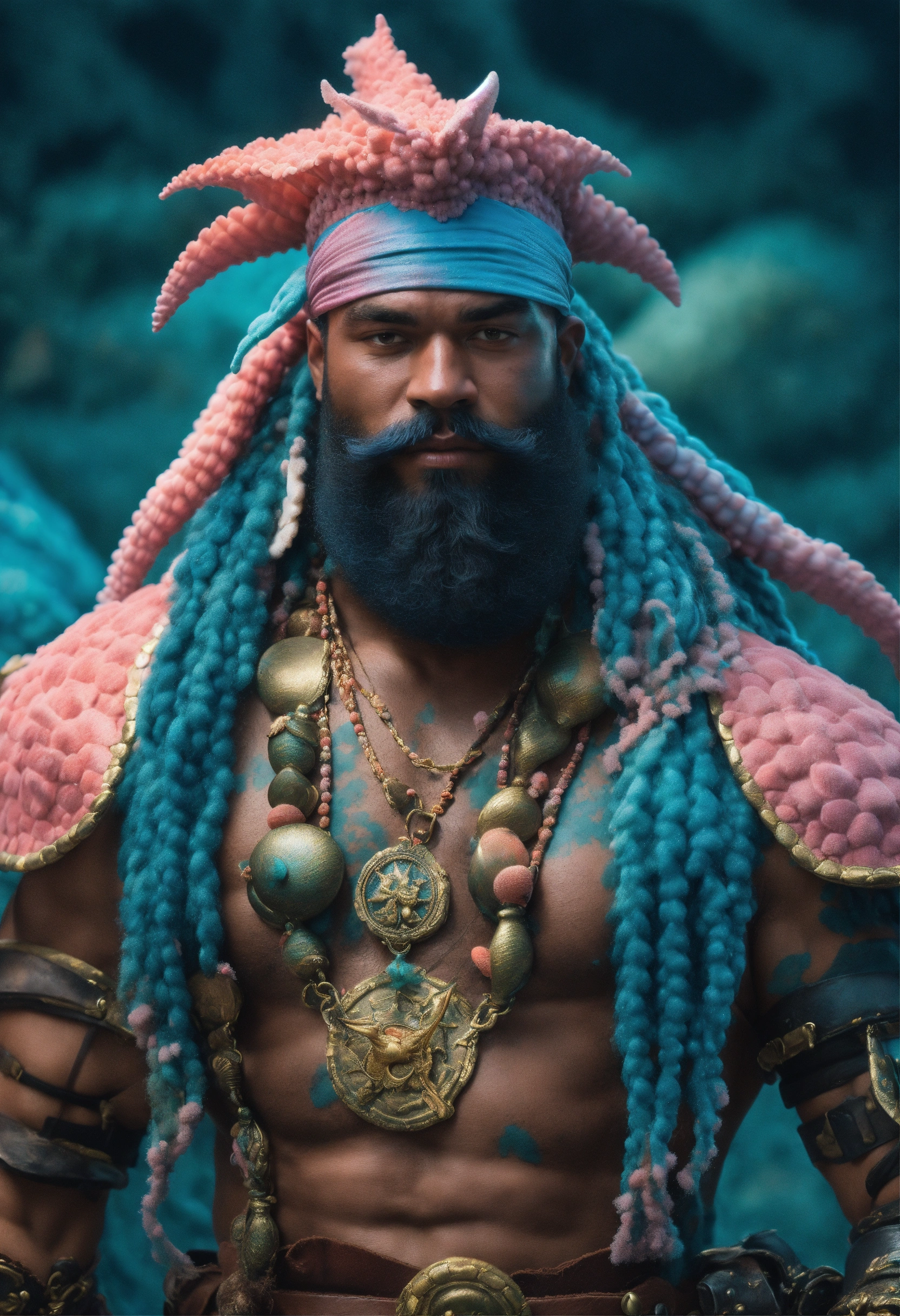 Lexica - A buff muscular Triton pirate with scales across his Blue skin ...